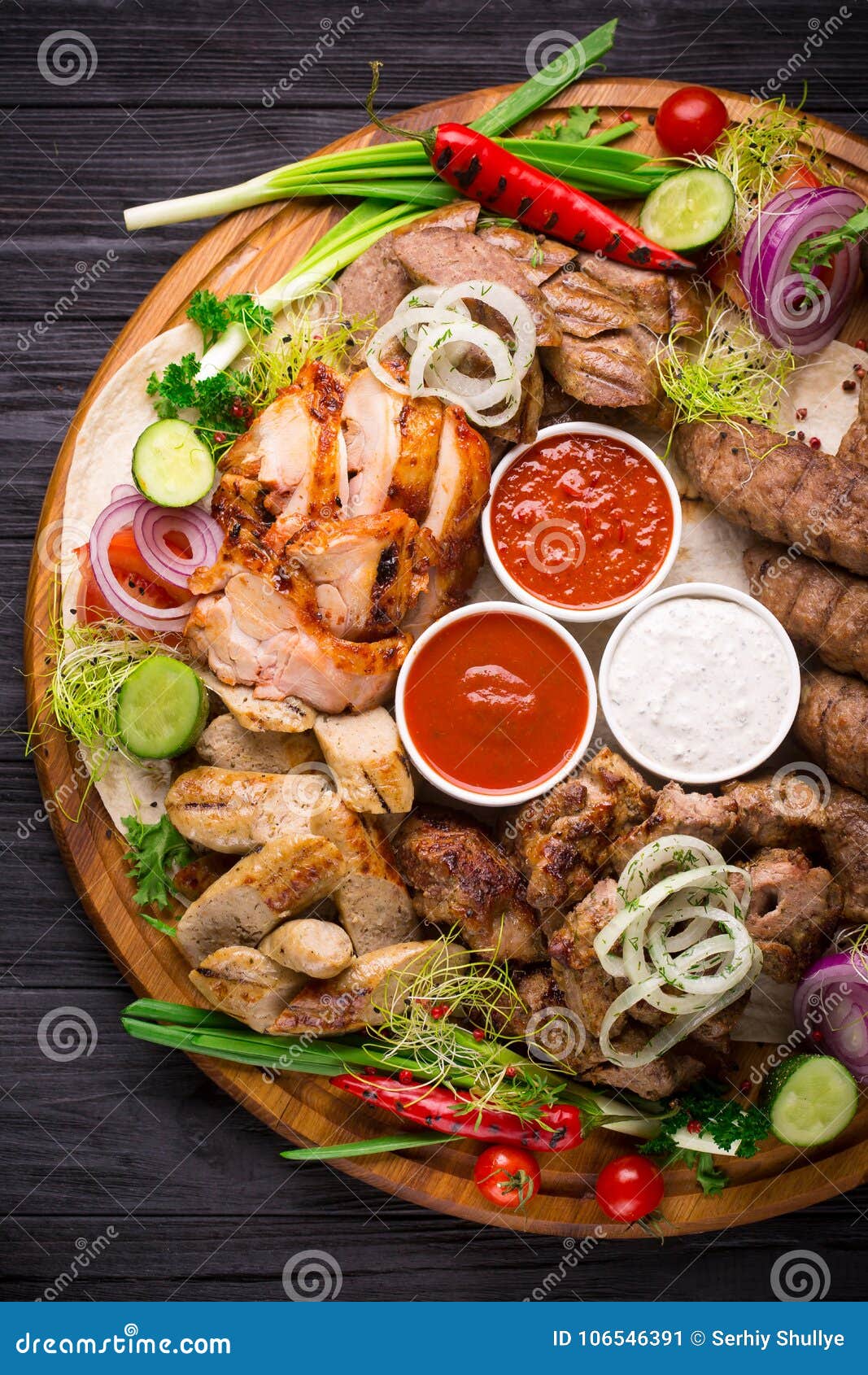 Assorted Grilled Meat and Vegetables on Rustic Table Stock Image ...
