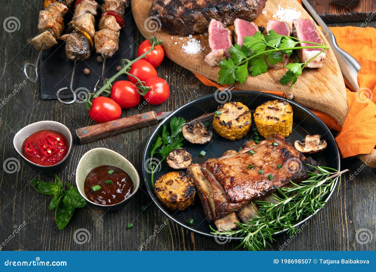 Assorted Grilled Meat with Vegetables Stock Image - Image of spicy ...