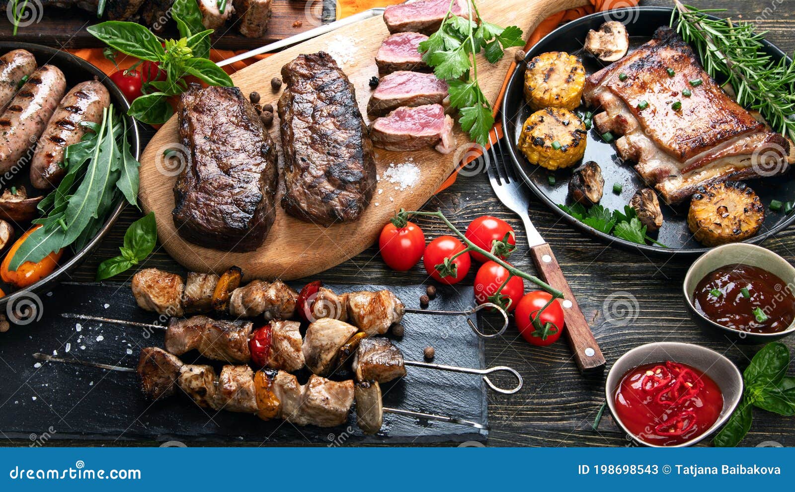 Assorted Grilled Meat with Vegetables Stock Image - Image of rosemary ...