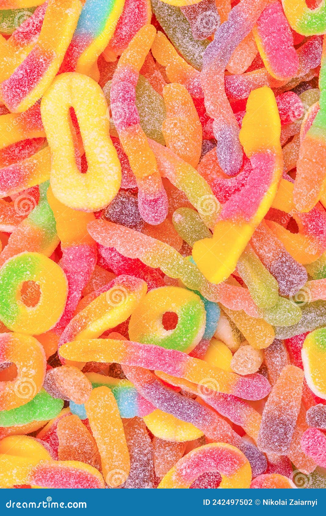 Assorted Gummy Candies. Top View Stock Photo - Image of gums ...