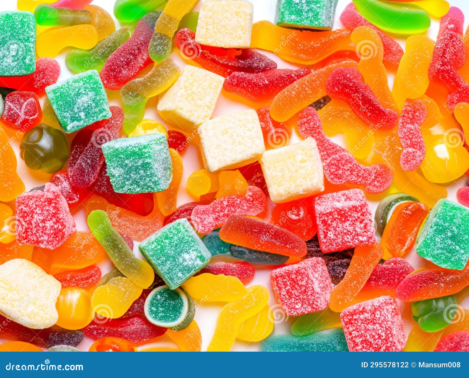 Assorted Gummy Candies. Top View Stock Photo - Image of pink, orange ...