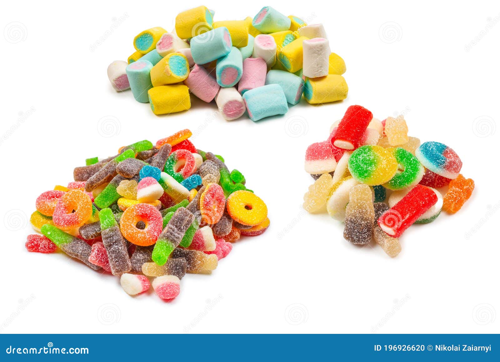 Assorted Gummy Candies. Top View. Jelly Sweets. Isolated on White Stock ...