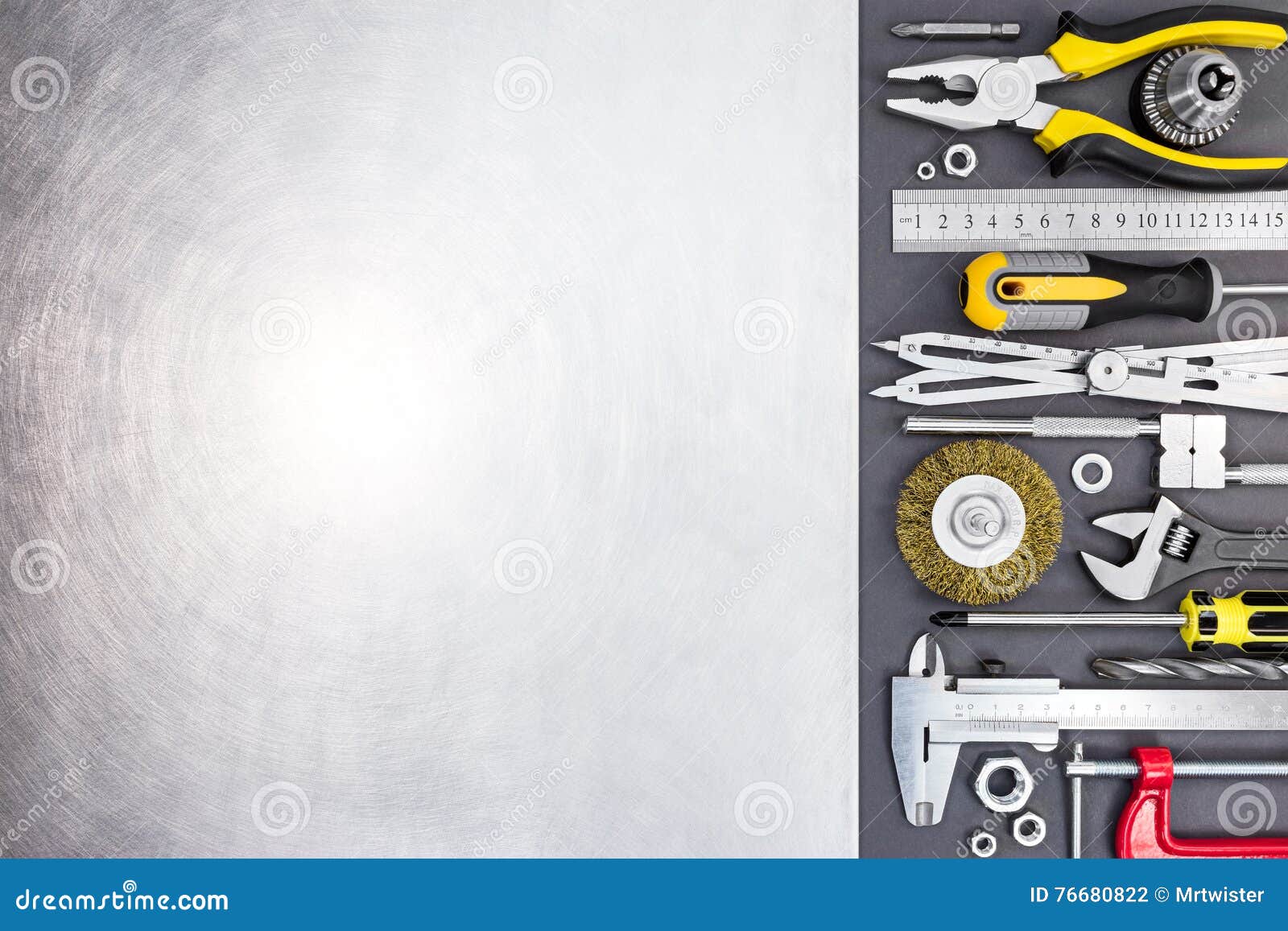 Assorted Hand Working and Measuring Tools on Metal Background Stock ...