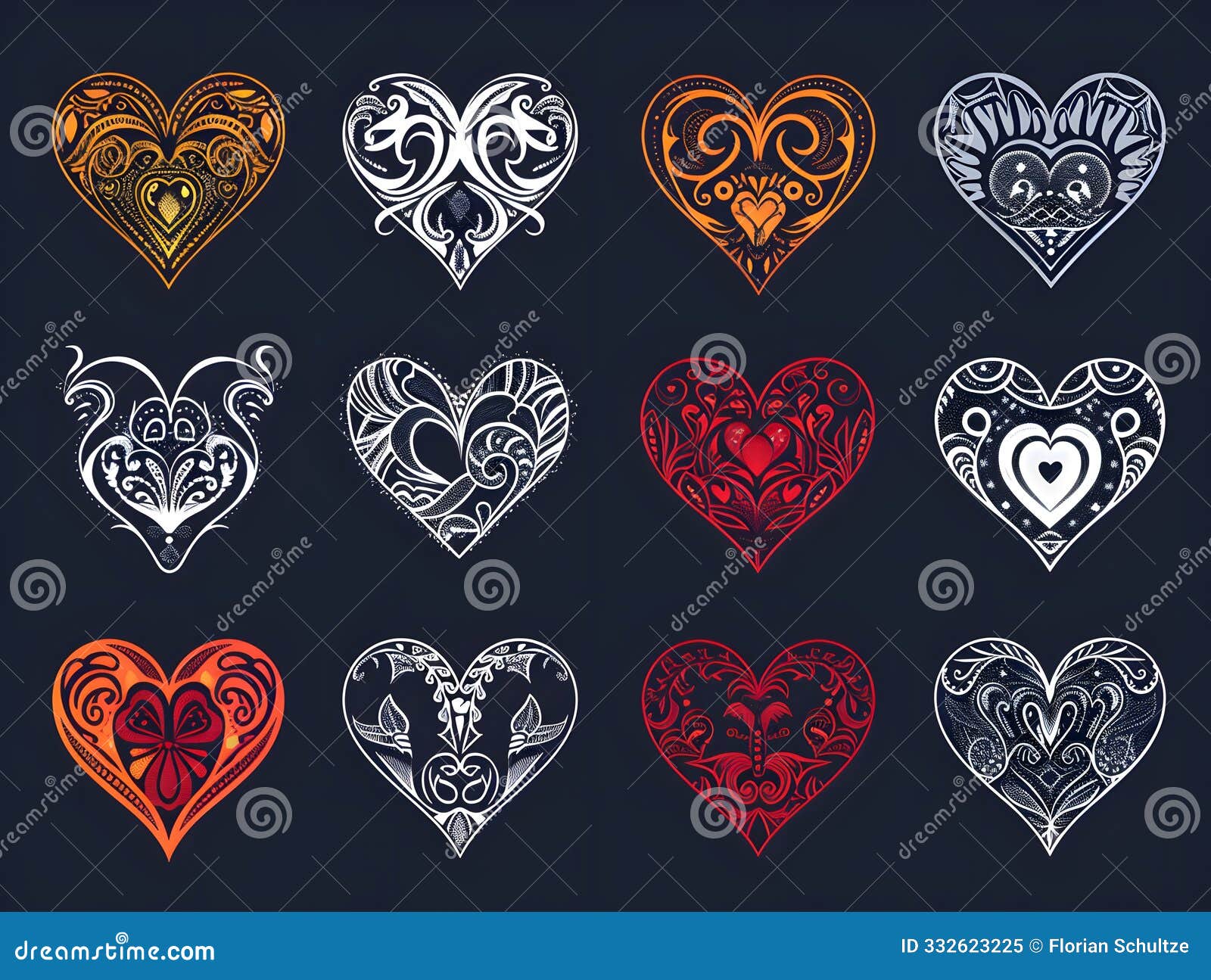 Assorted Heart Designs Collection Featuring Intricate Patterns and ...
