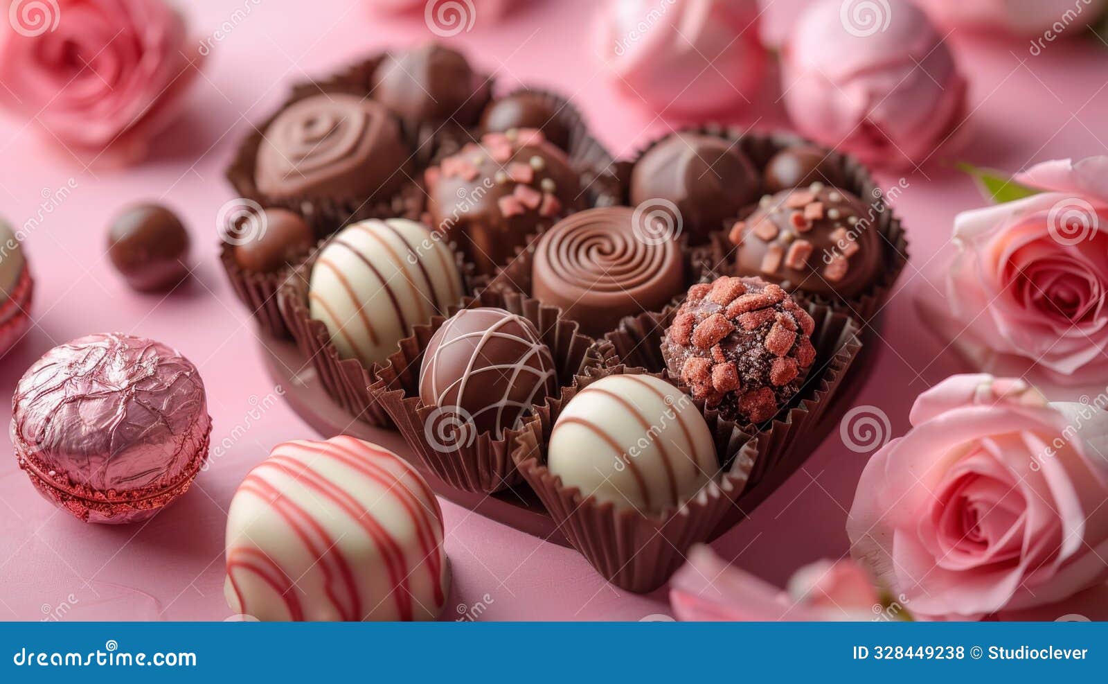 Assorted Heart-shaped Chocolates with Pink Roses - Generative Ai Stock ...