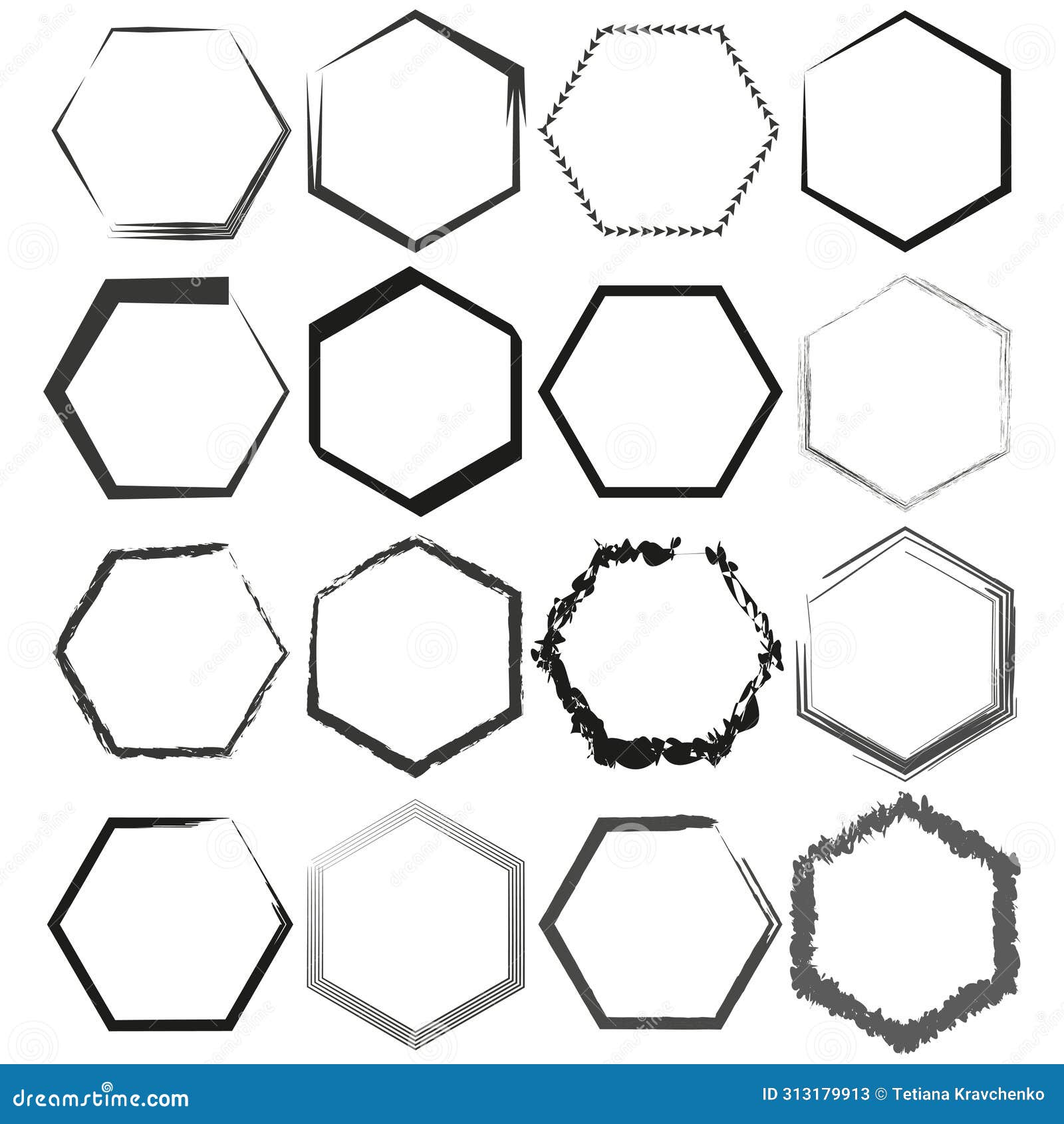 Assorted Hexagon Frames Collection. Geometric Border Designs. Vector ...
