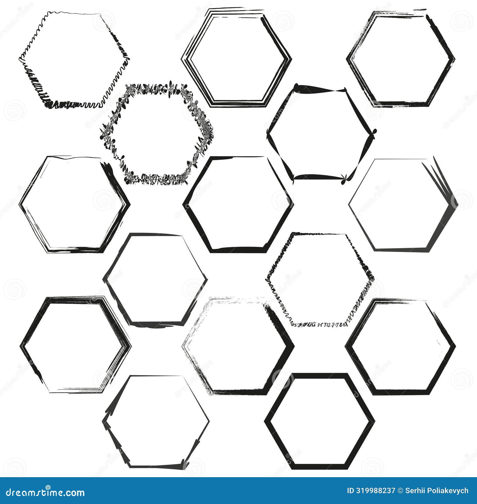 Assorted Hexagon Frames Set. Black Polygonal Borders Collection ...