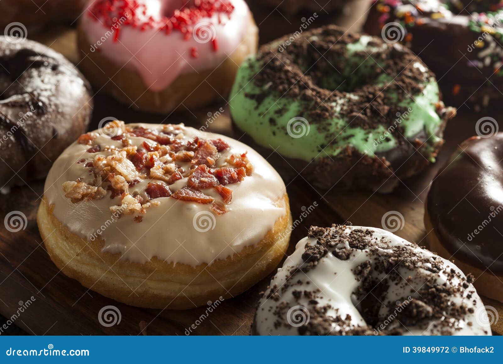Assorted Homemade Gourmet Donuts Stock Photo - Image of fattening ...