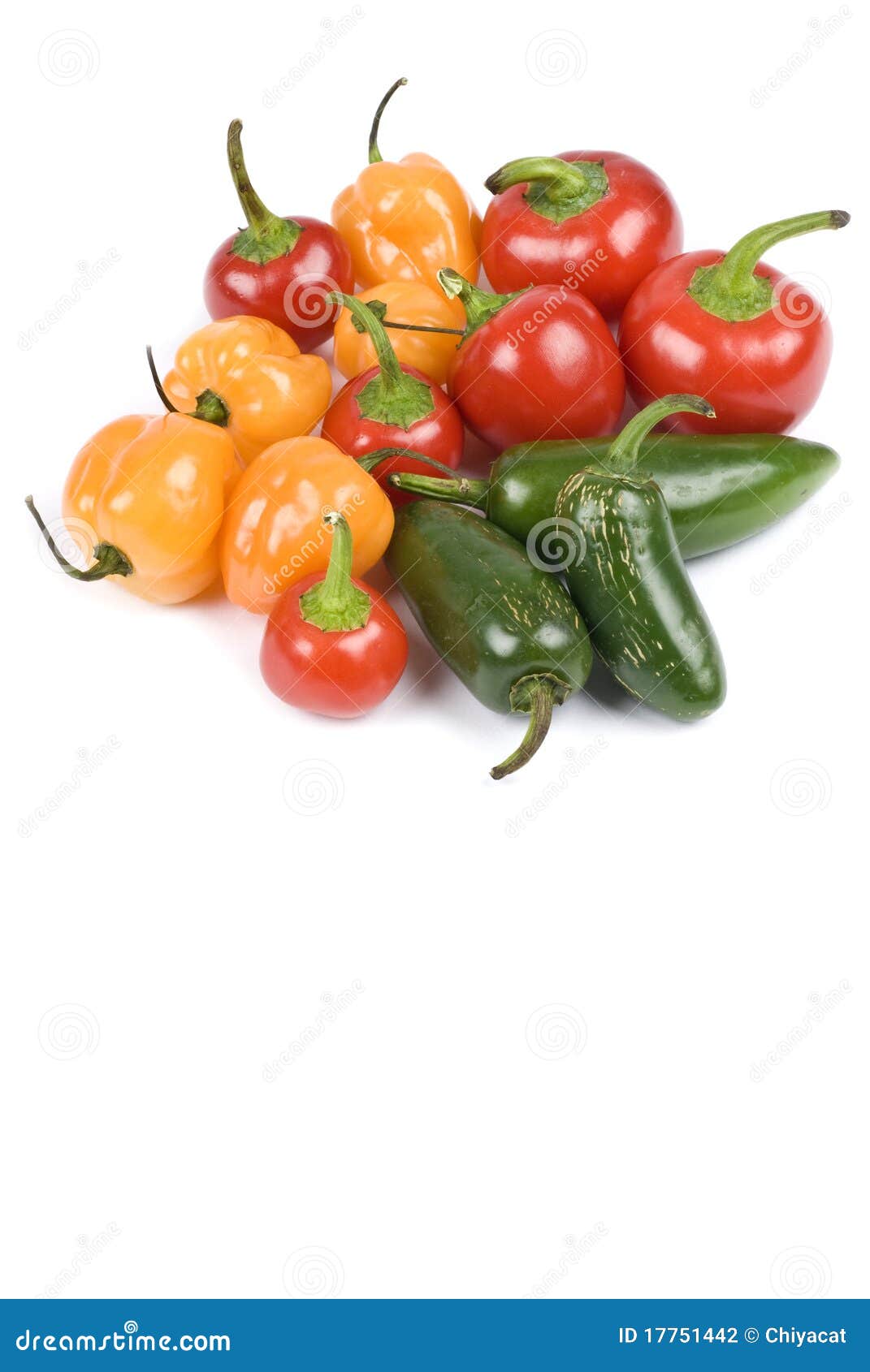 Assorted Hot Peppers Isolated on White Stock Photo - Image of bonnet ...