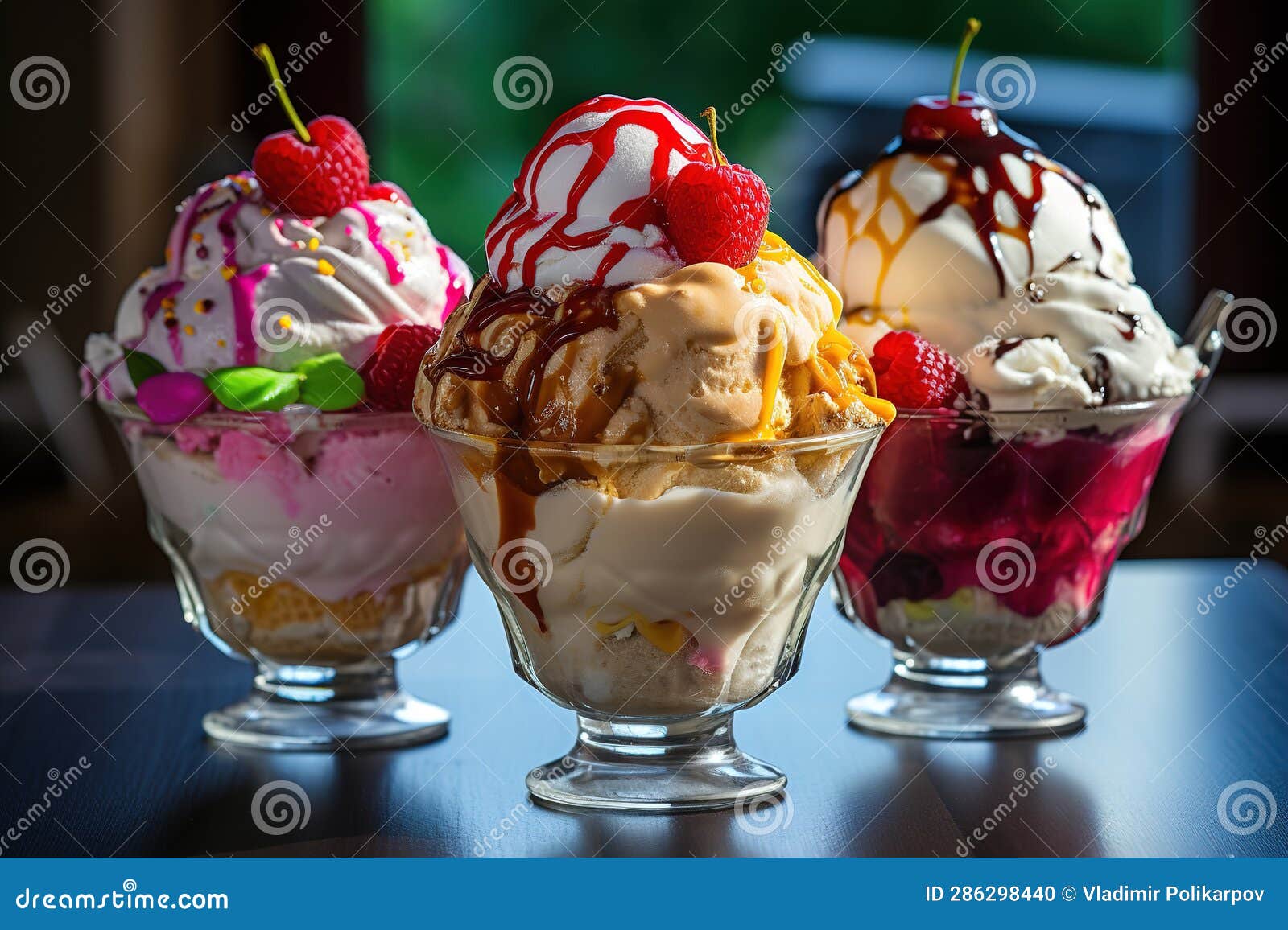Assorted ice cream in cafe stock illustration. Illustration of variety ...