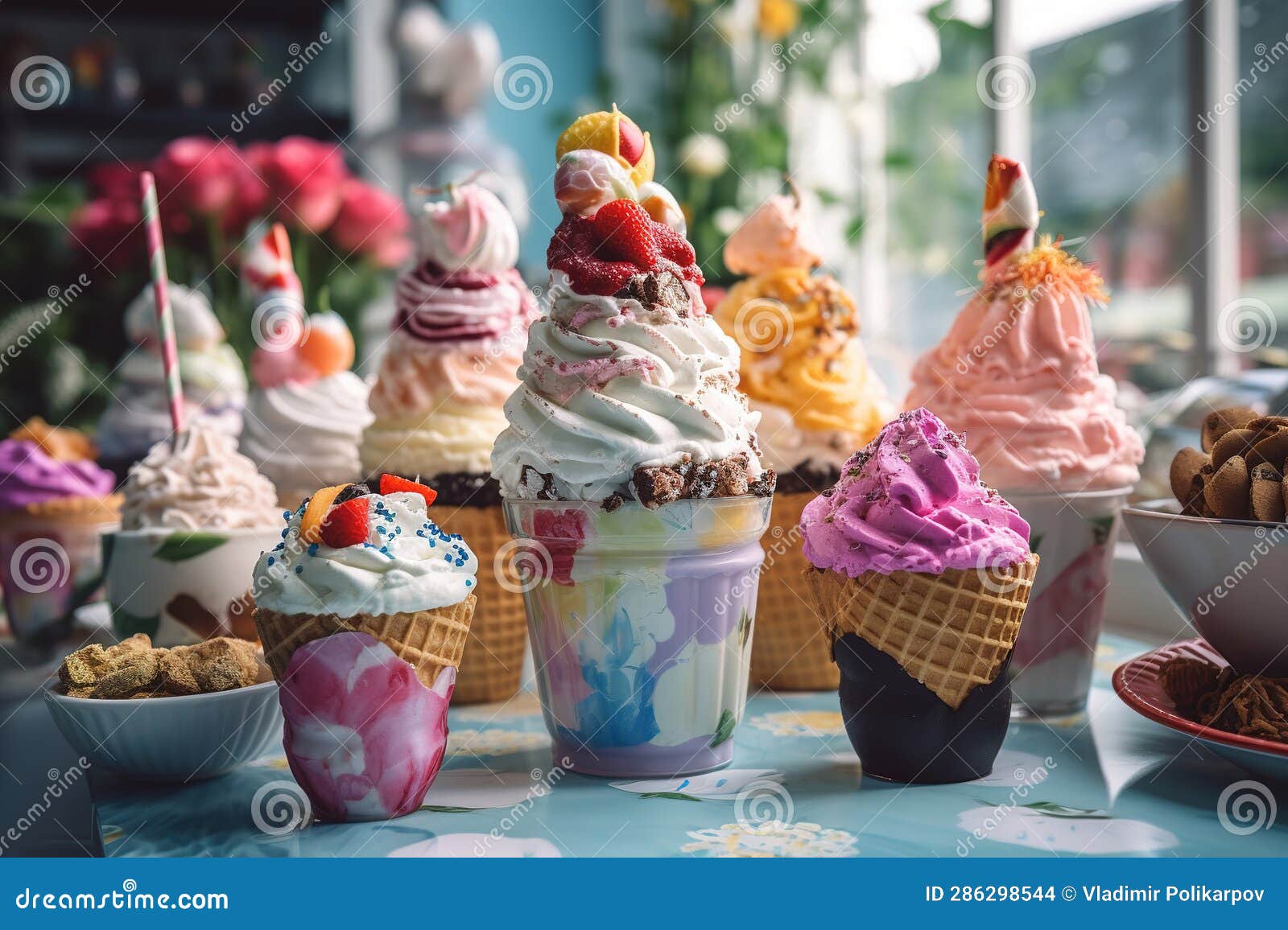 Assorted ice cream in cafe stock illustration. Illustration of cream ...