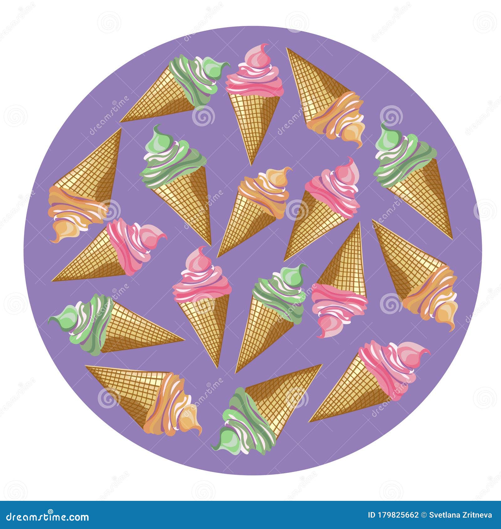 Assorted Ice Cream Cones Placed on the Circle Shape Stock Vector ...