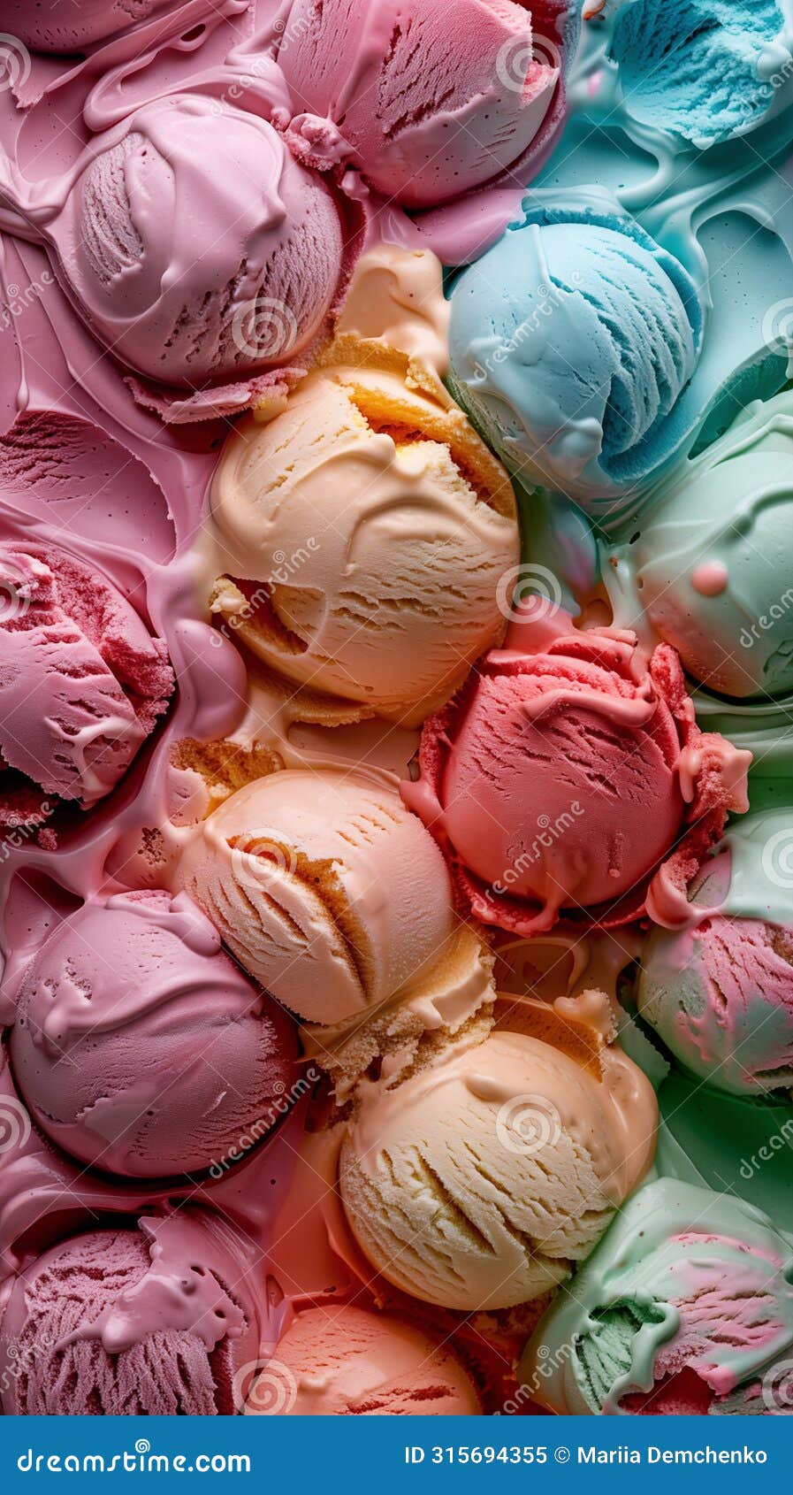 Assorted Ice Cream Scoops in Vibrant Colors, Closeup Texture Stock ...