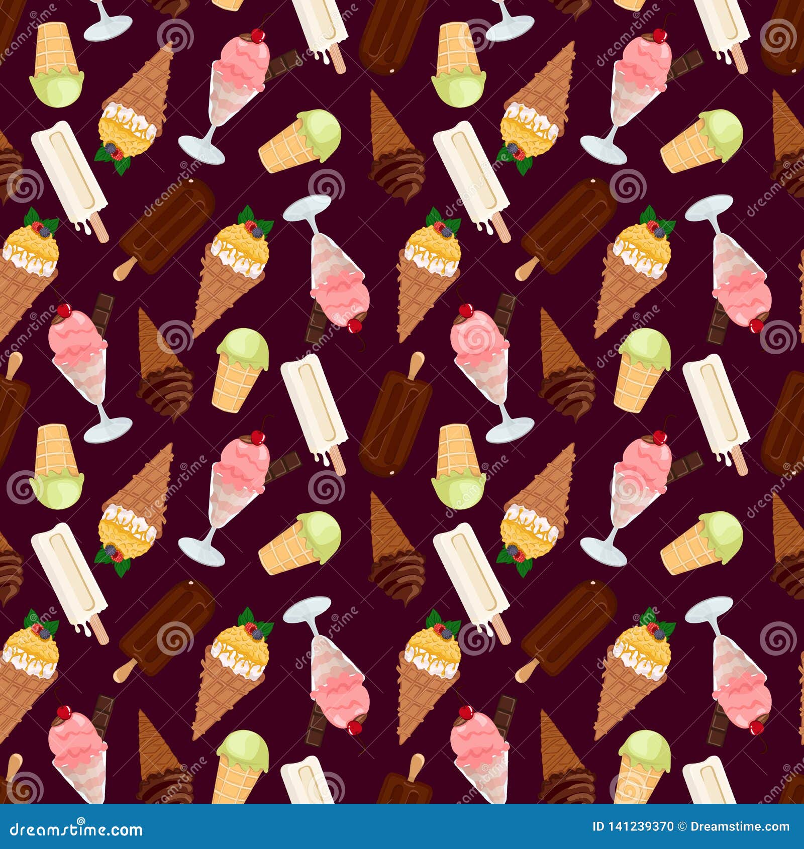 Assorted Ice Cream Seamless Pattern. Vector Illustration Stock Vector - Illustration of design ...