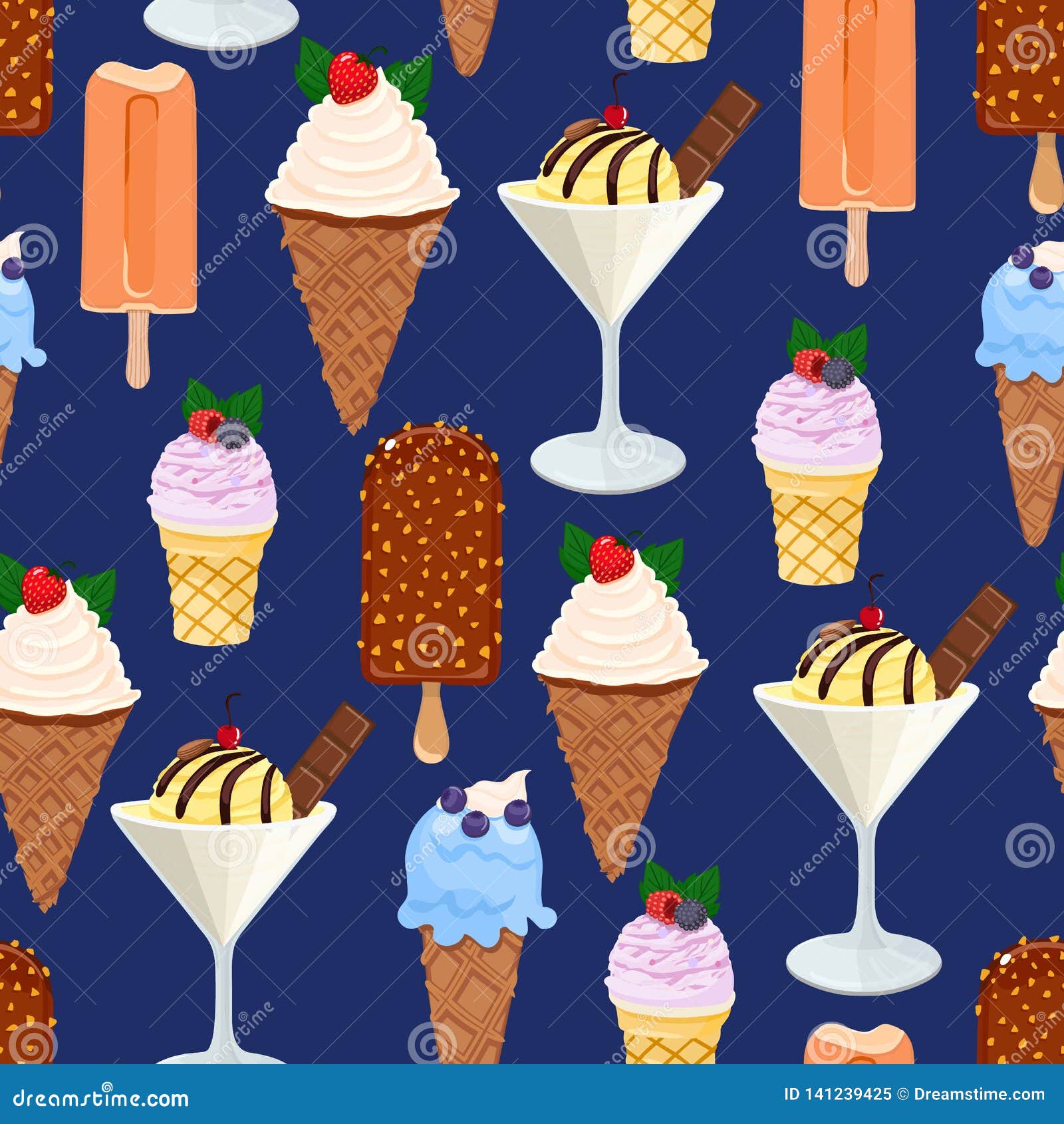 Assorted Ice Cream Seamless Pattern. Vector Illustration Stock Vector - Illustration of meal ...