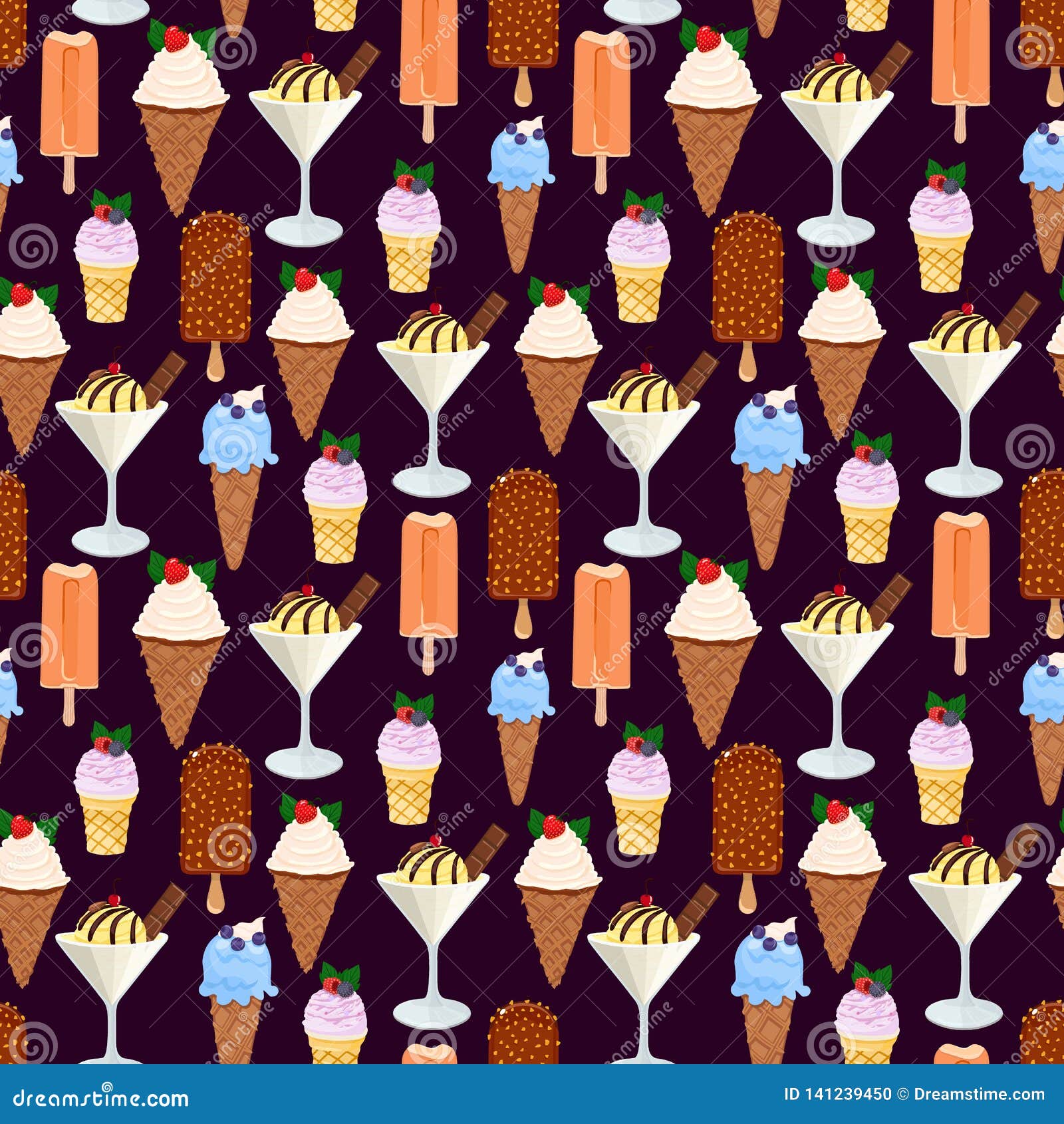 Assorted Ice Cream Seamless Pattern. Vector Illustration Stock Vector - Illustration of icon ...