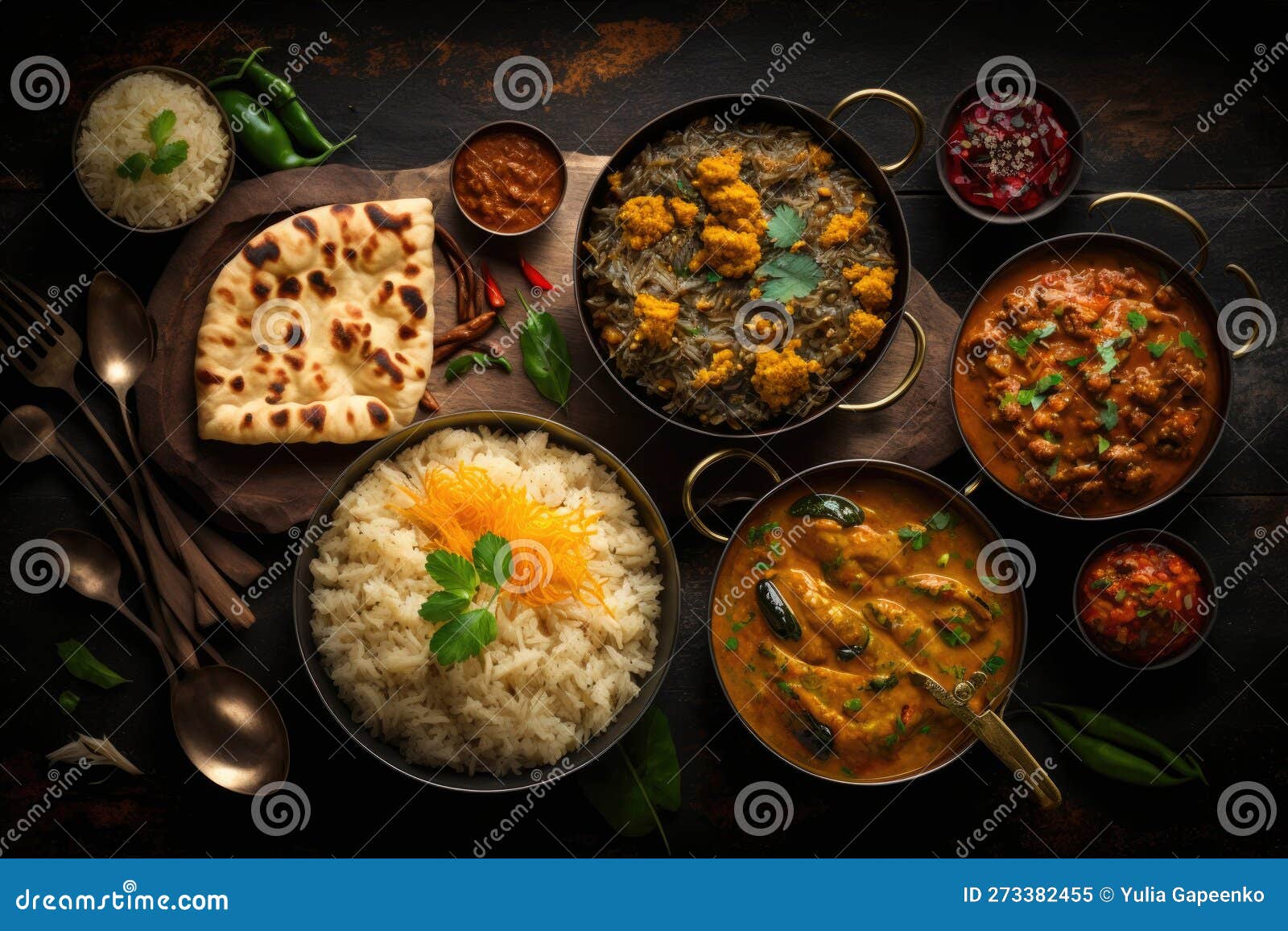 Assorted Indian Curry and Rice Dishes. Illustration AI Generative Stock ...