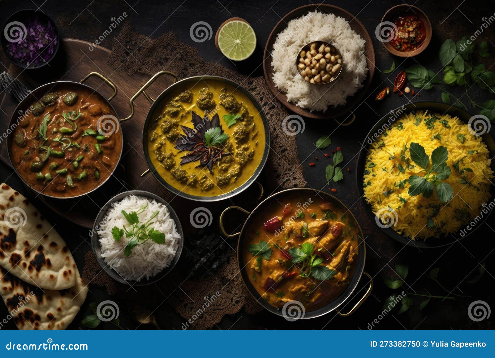 Assorted Indian Curry and Rice Dishes. Illustration AI Generative Stock ...