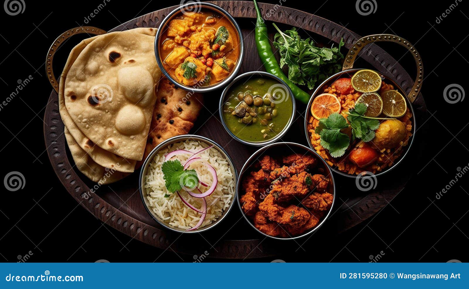 Assorted Indian Food on Black Background Generative AI Stock ...