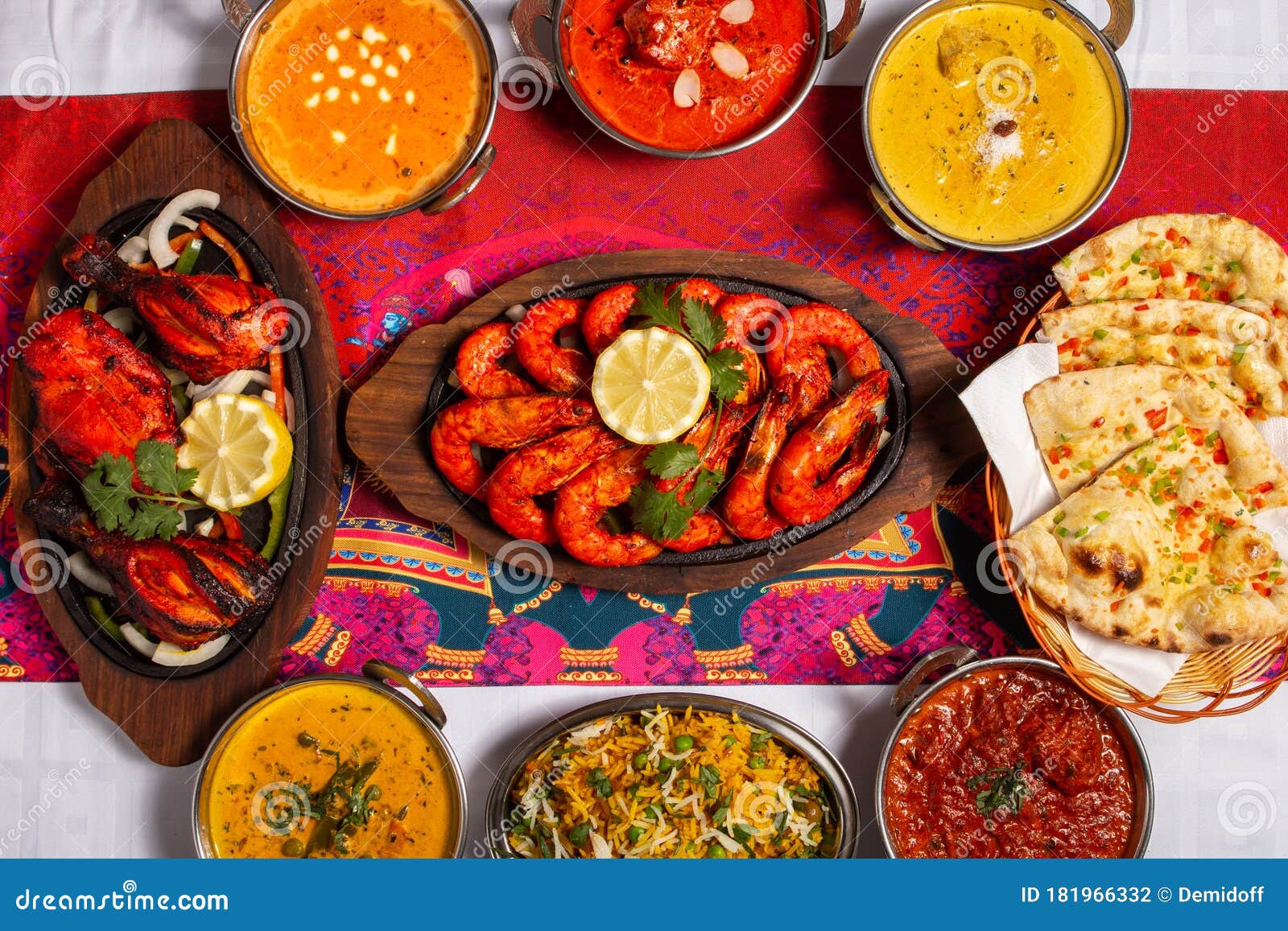 Assorted indian food set stock photo. Image of rice - 181966332