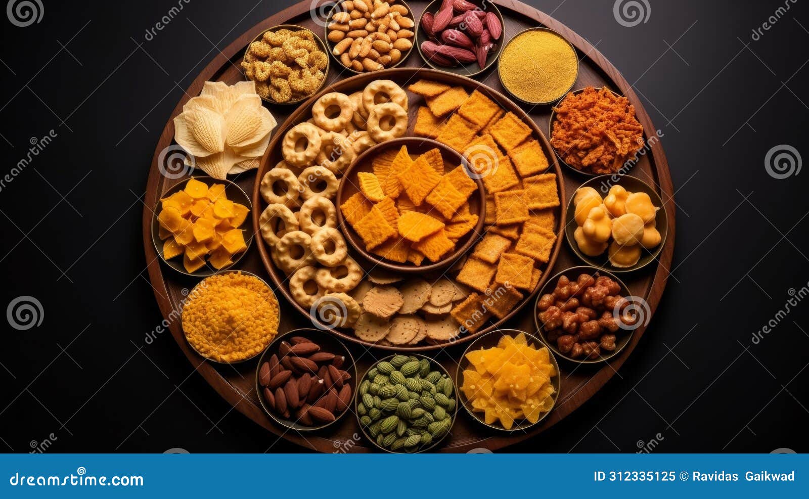 Assorted Indian Snacks Arranged in Perfect Symmetry Stock Illustration ...