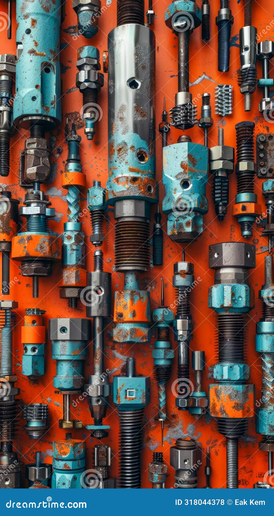 Assorted Industrial Mechanical Engineering Equipment on Orange ...