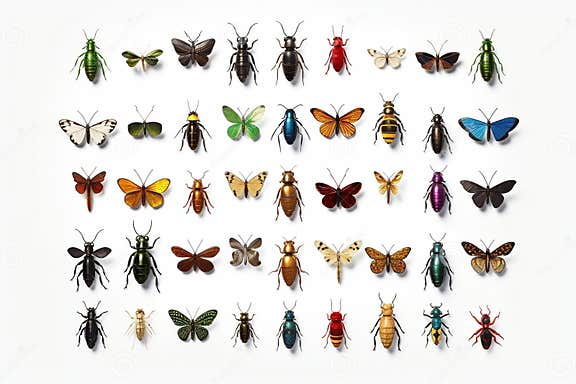 Assorted Insects Collection on White Background. AI Stock Image - Image ...