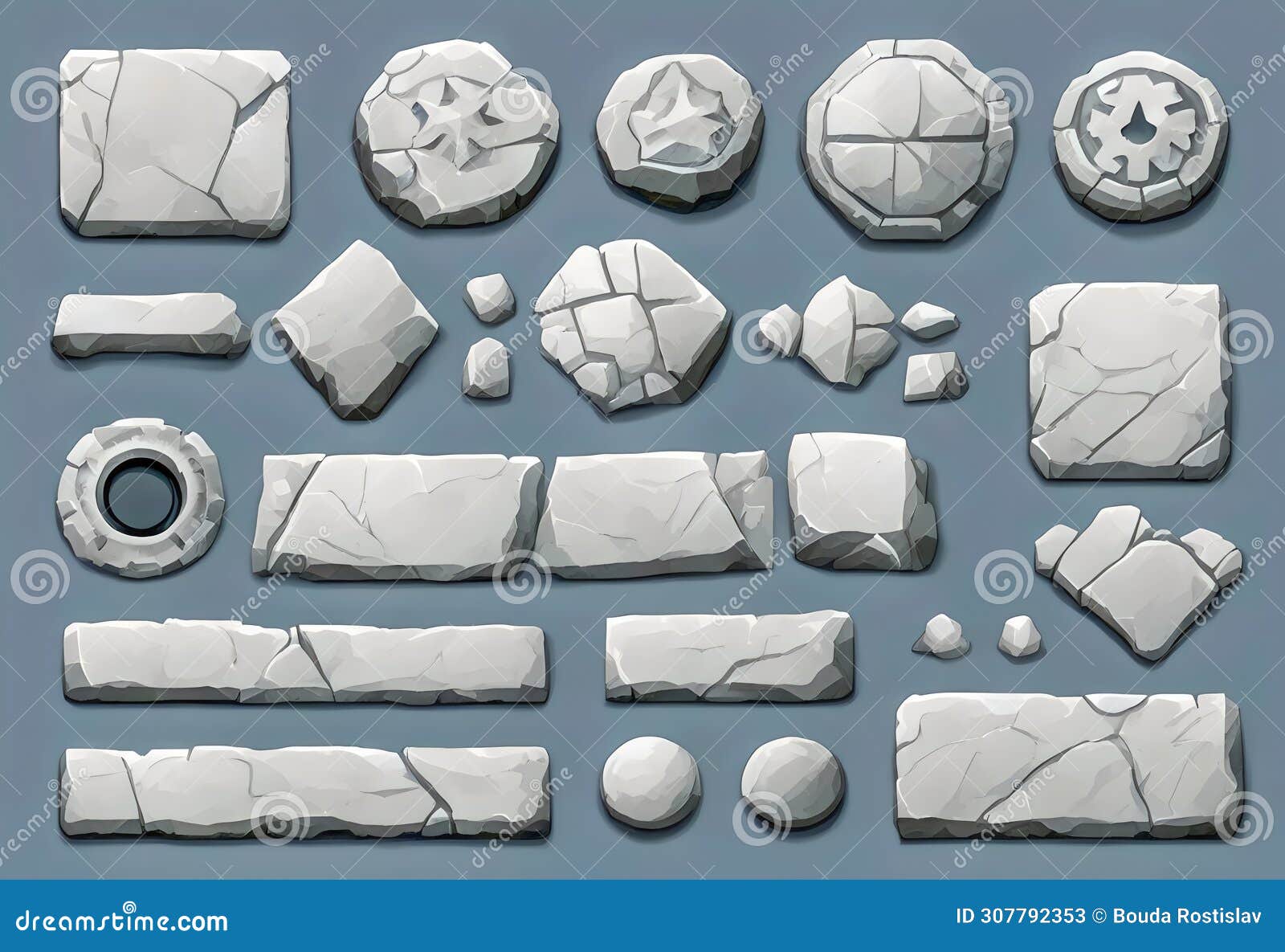 Assorted Isometric Stone Blocks and Platforms Stock Illustration ...