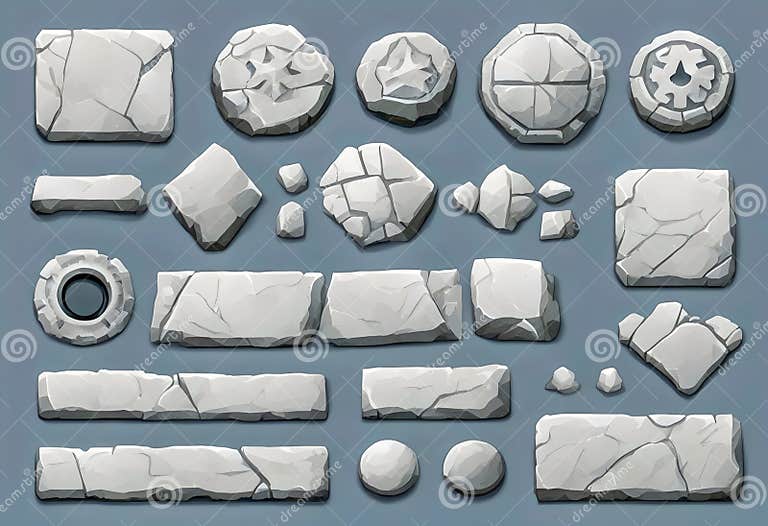 Assorted Isometric Stone Blocks and Platforms Stock Illustration ...