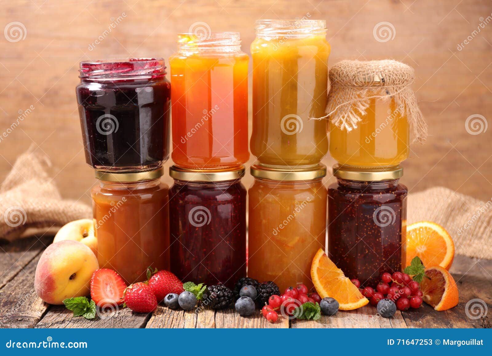 Assorted jam in jar stock image. Image of preserved, orange - 71647253