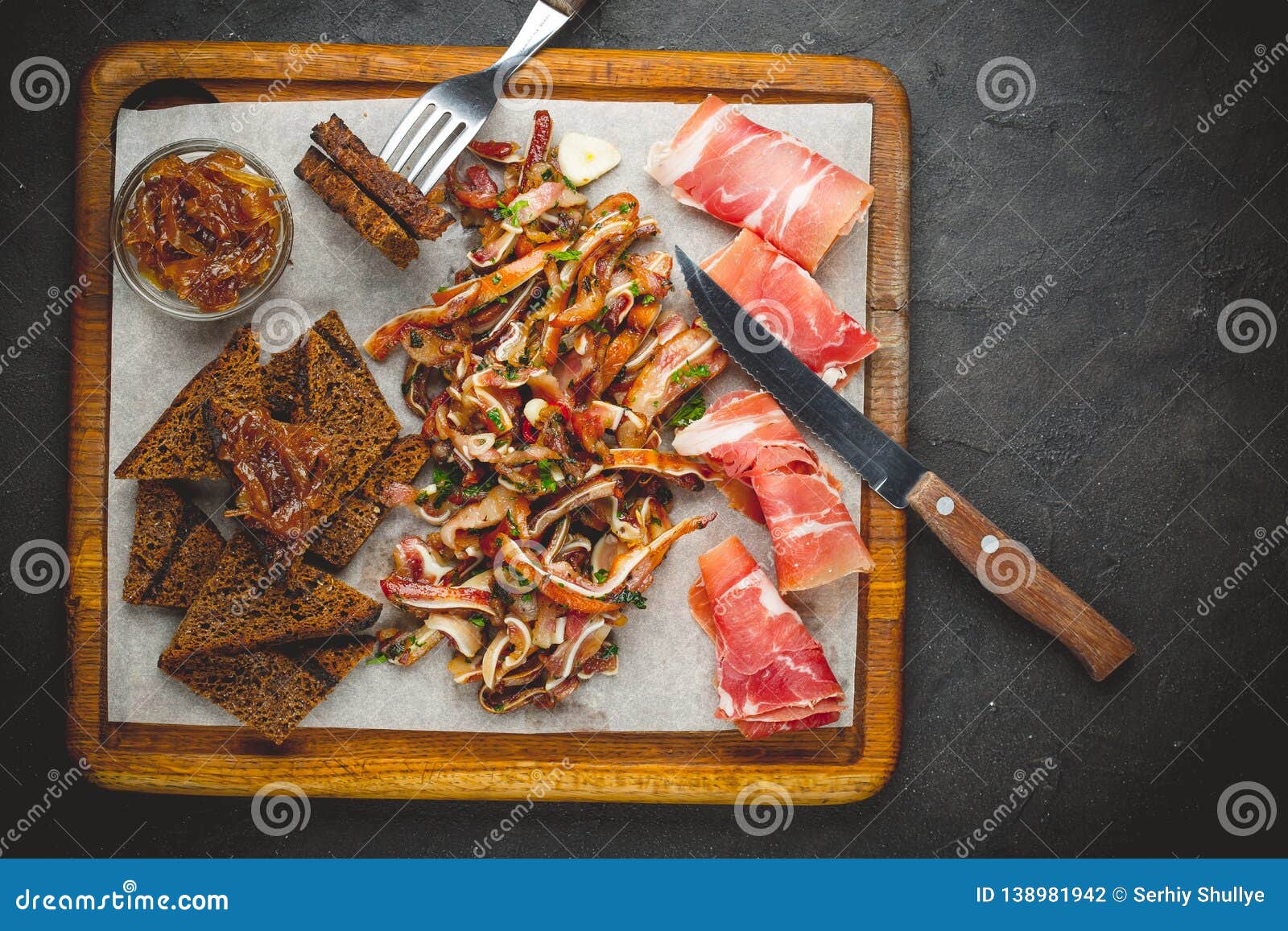 Assorted Jamon and Bacon on a Wooden Table Stock Photo - Image of snack ...