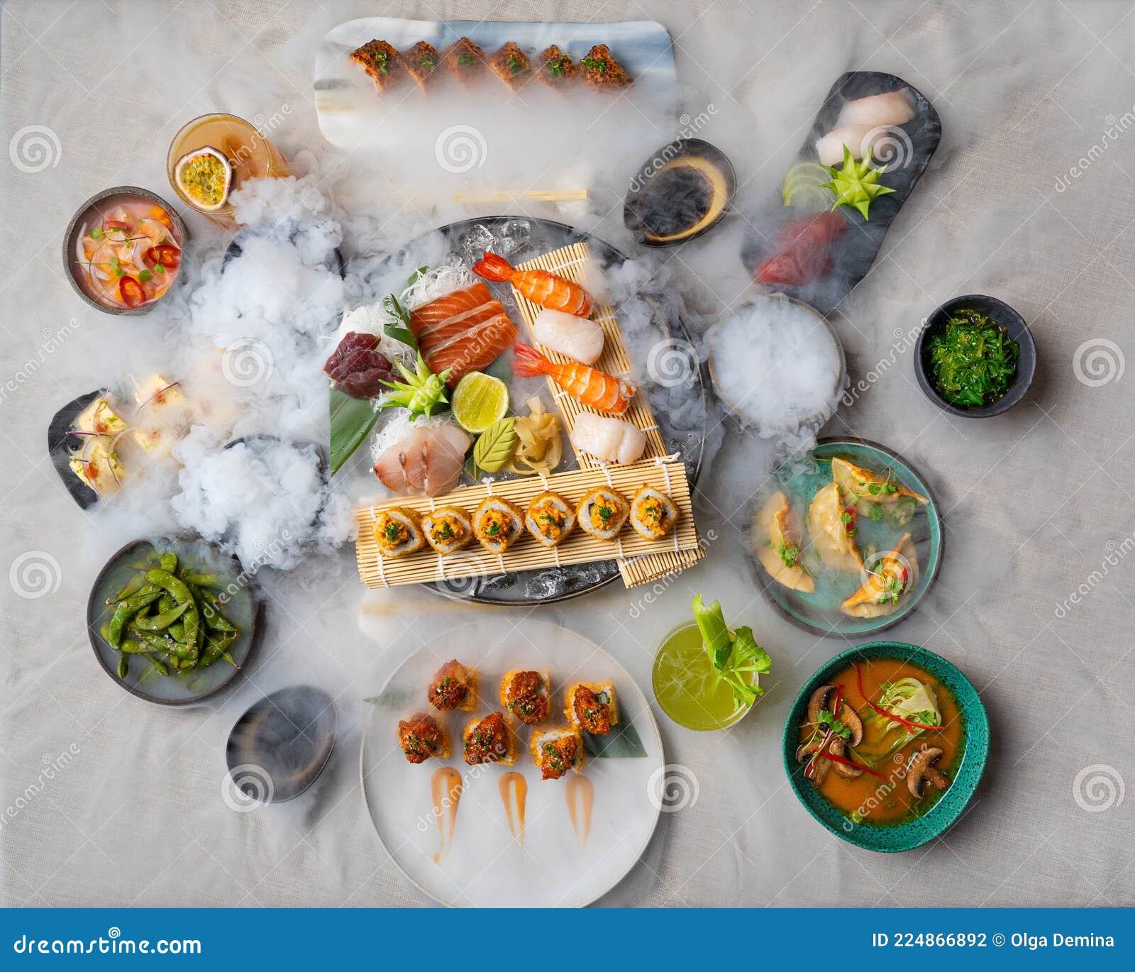 Assorted Japanese Sushi Ans Sashimi on a Table Stock Photo - Image of ...