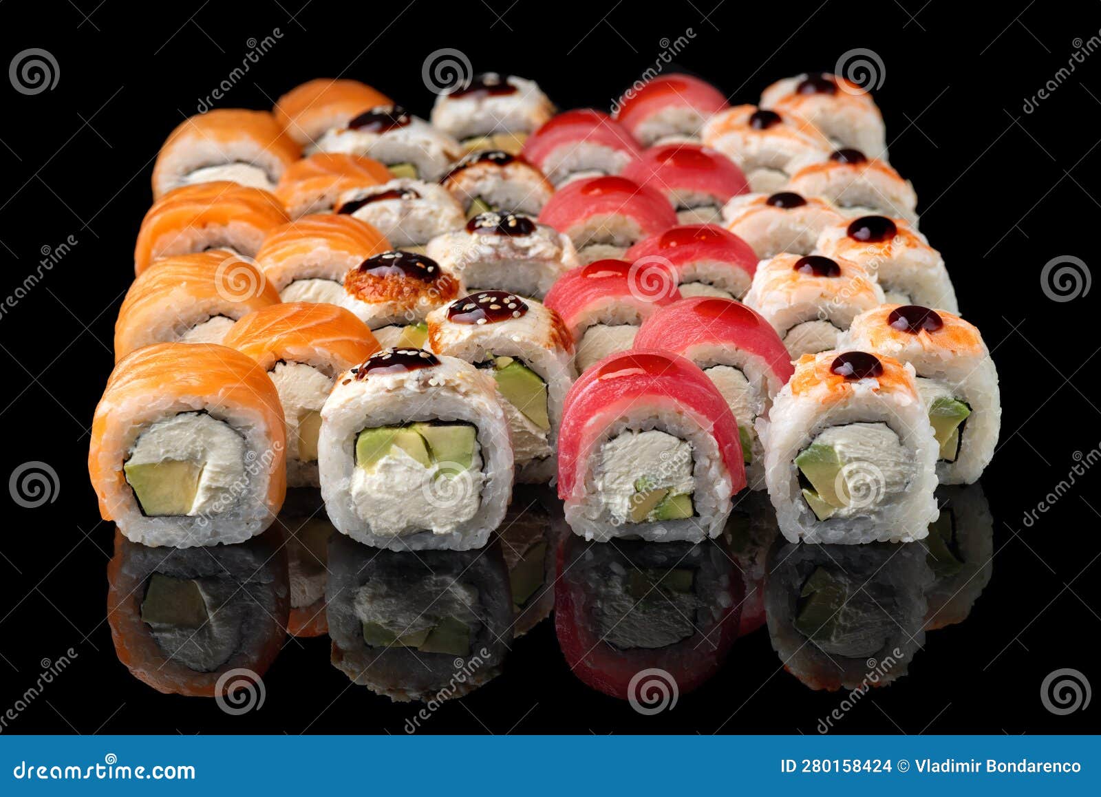 Assorted Japanese Sushi Roll Set. Sushi Rolls Set Close Up Selective ...