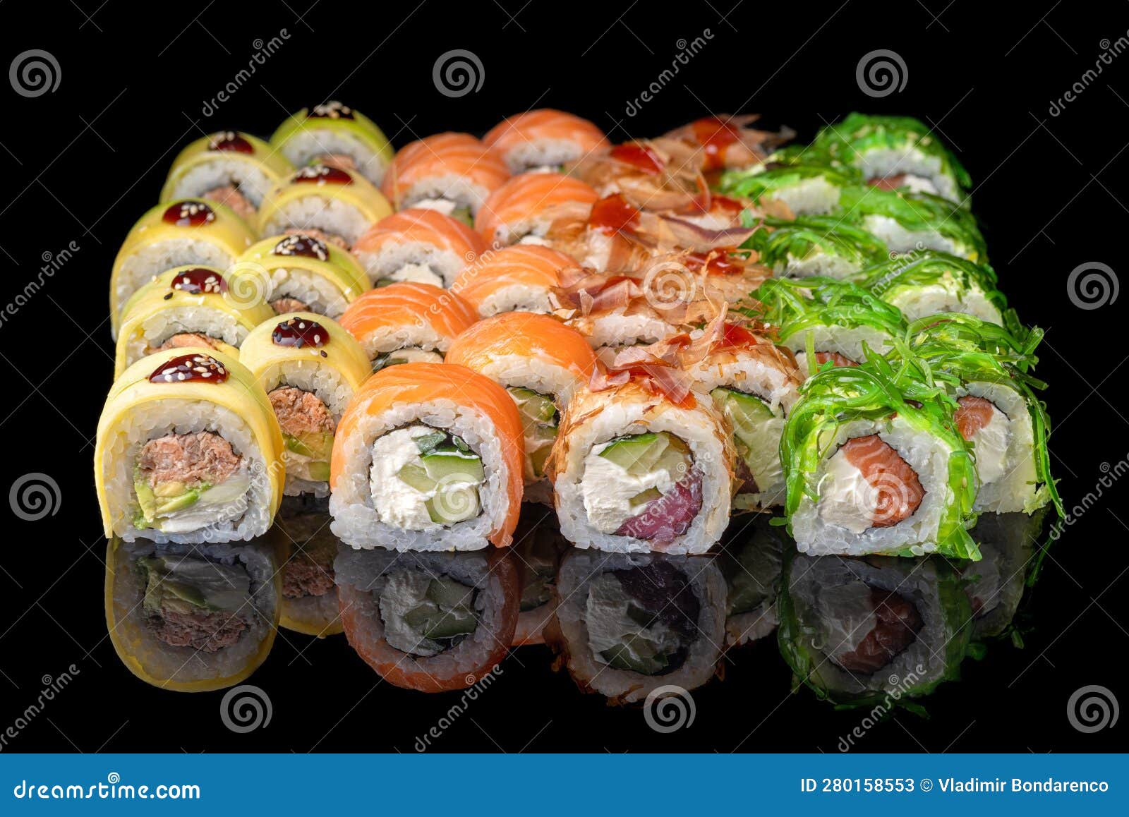 Assorted Japanese Sushi Roll Set. Sushi Rolls Set Close Up Selective Focus. Stock Image - Image ...