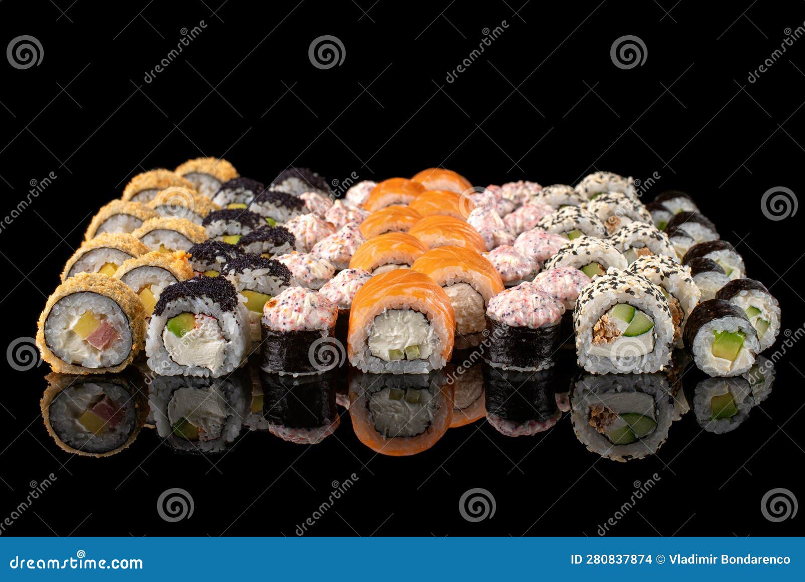 Assorted Japanese Sushi Roll Set. Sushi Rolls Set Close Up Selective ...
