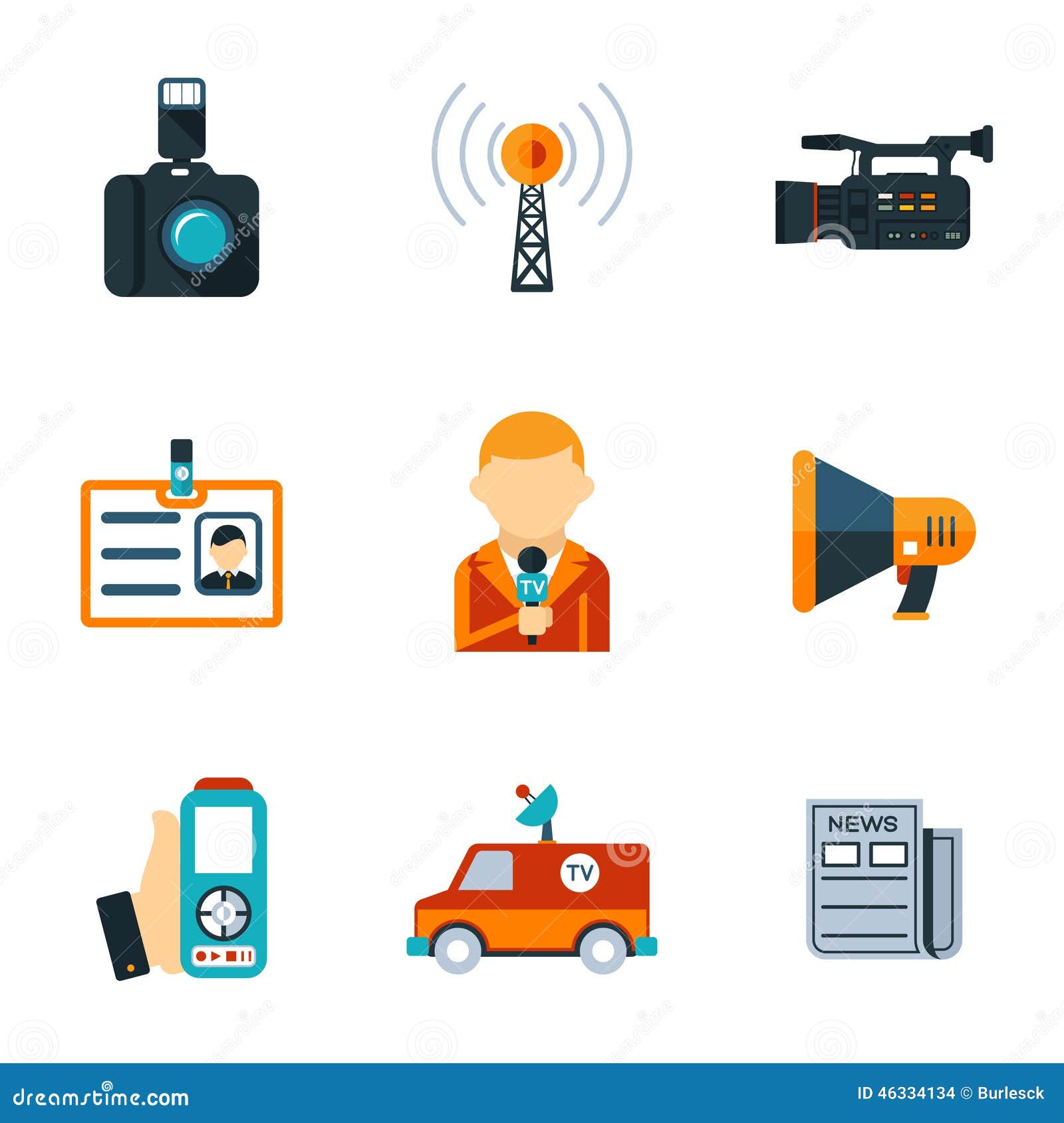 Assorted Journalism Flat Icons Stock Vector - Illustration of media, broadcasting: 46334134