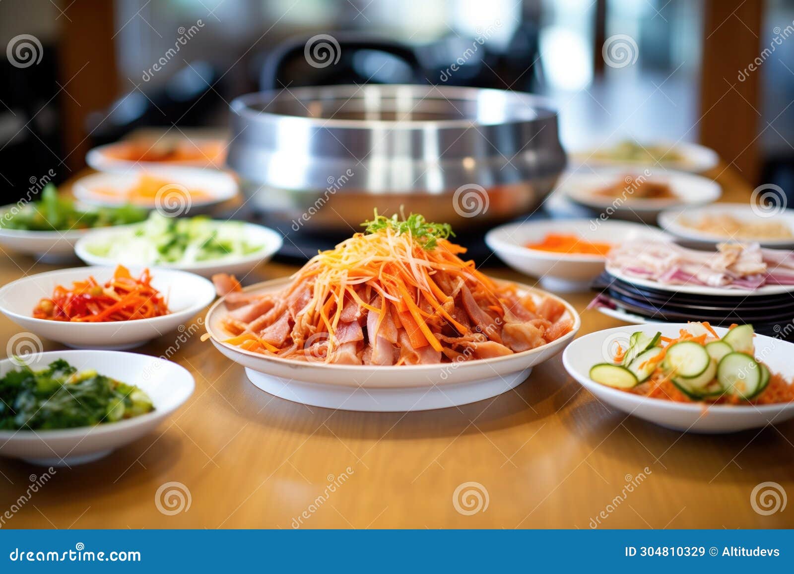 Assorted Kimchi Appetizers on a Spinning Table at a Korean Bbq Stock ...