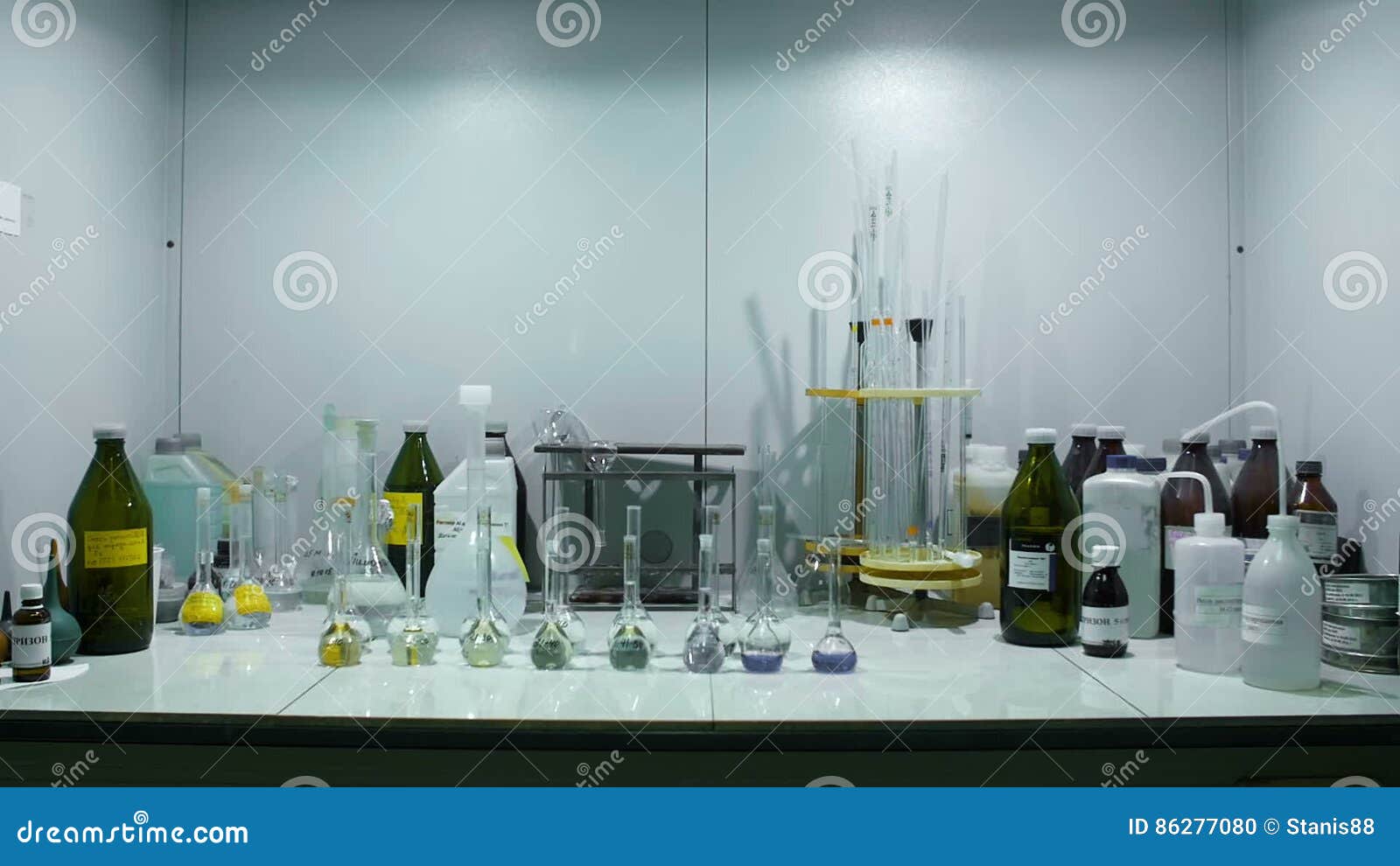 Assorted Labaratory Glassware Equipment in Modern Lab Stock Footage ...