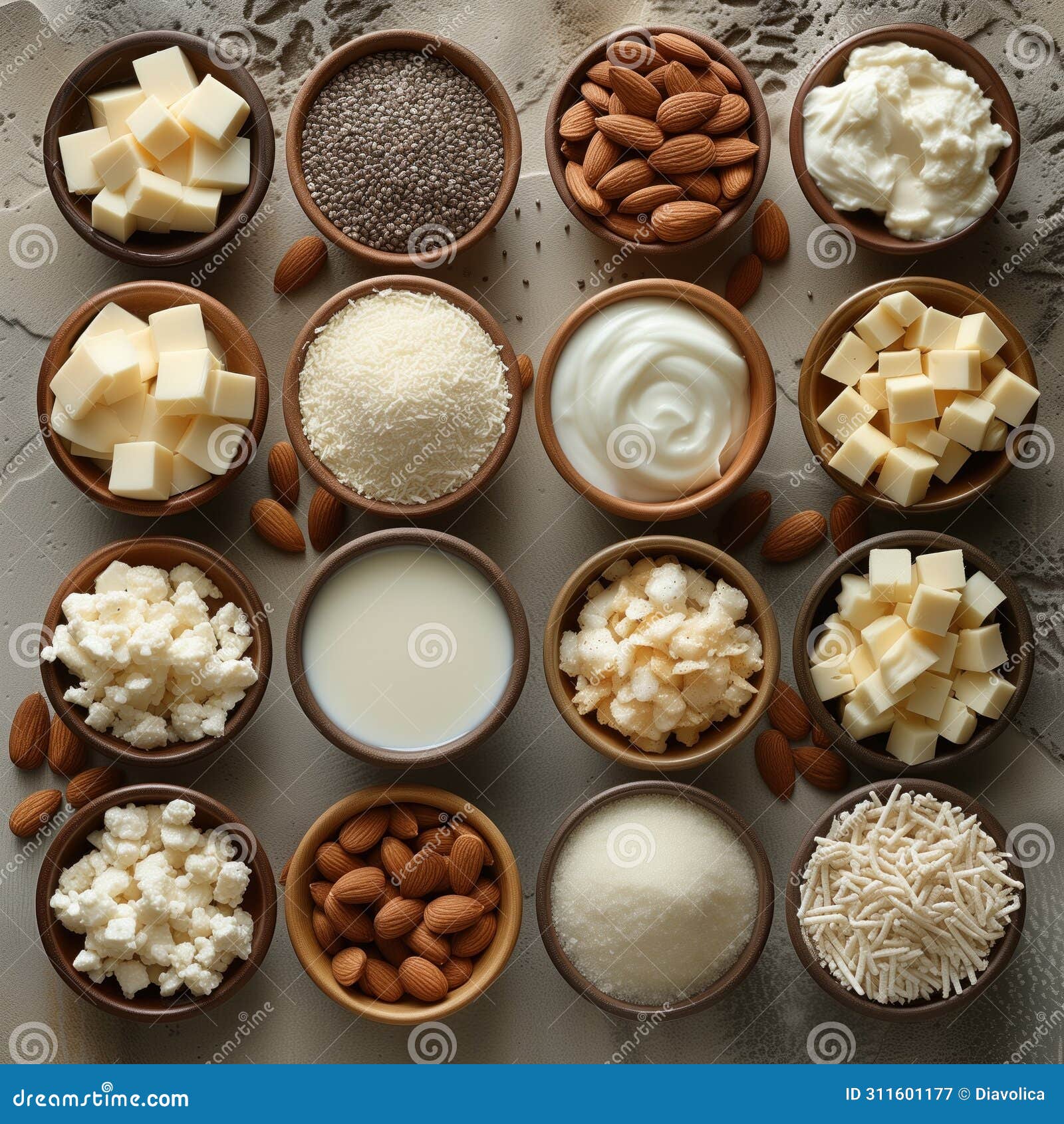 Assorted Lactose Ingredients in Bowls Top View Stock Illustration ...