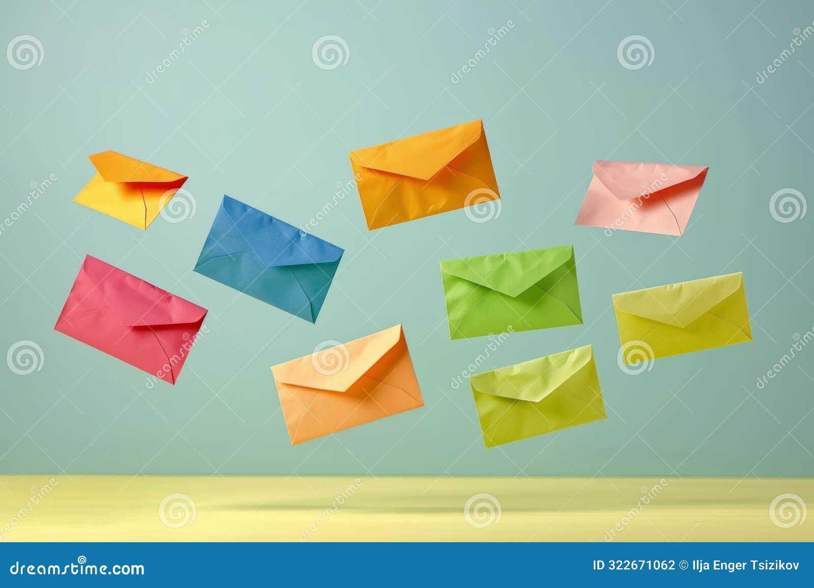 Assorted Levitating Colorful Paper Envelopes on Gradient Background ...