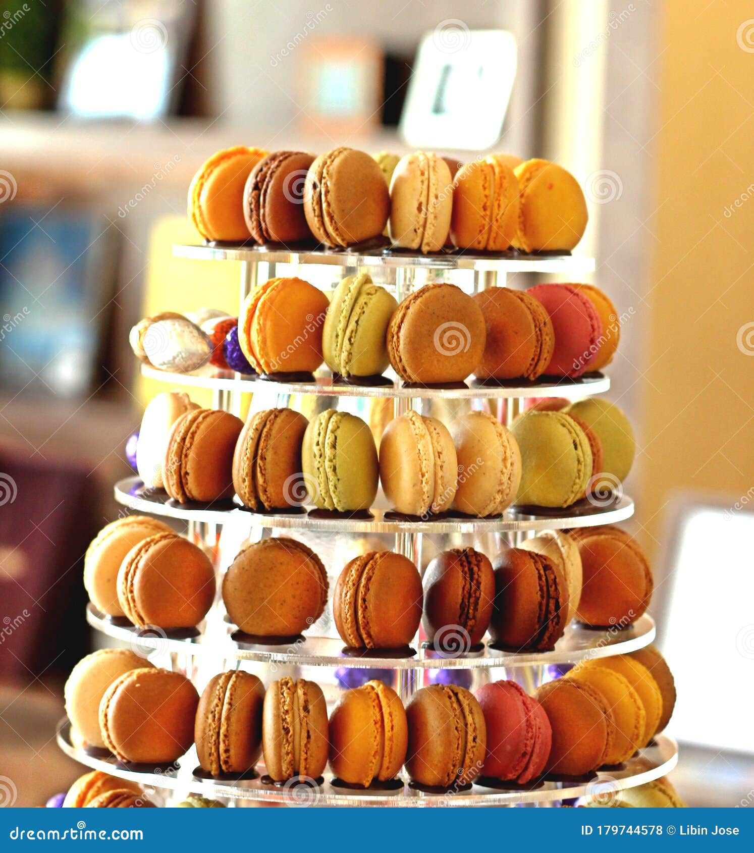 Assorted macaroon tower stock photo. Image of confectionery - 179744578