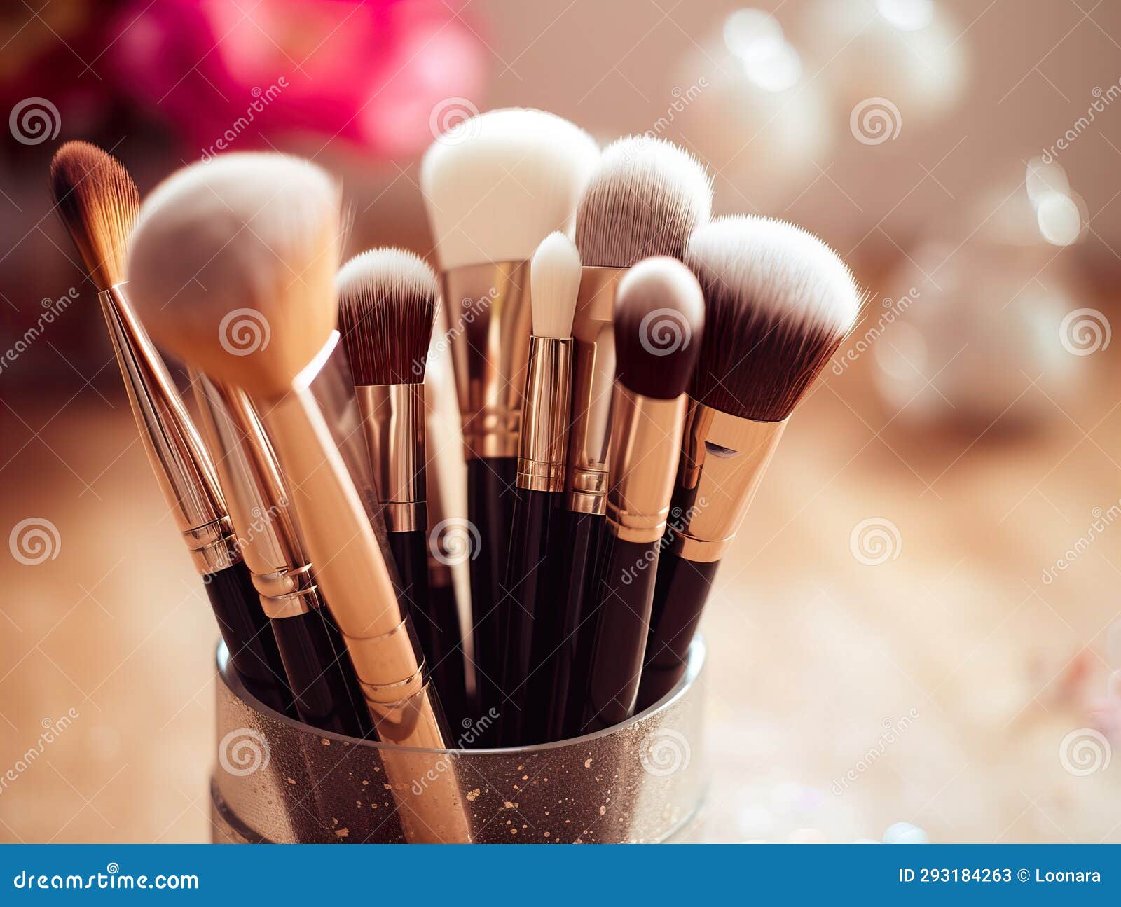 Assorted Makeup Brushes with Copy Space, Beauty Artist Workspace, Bunch ...