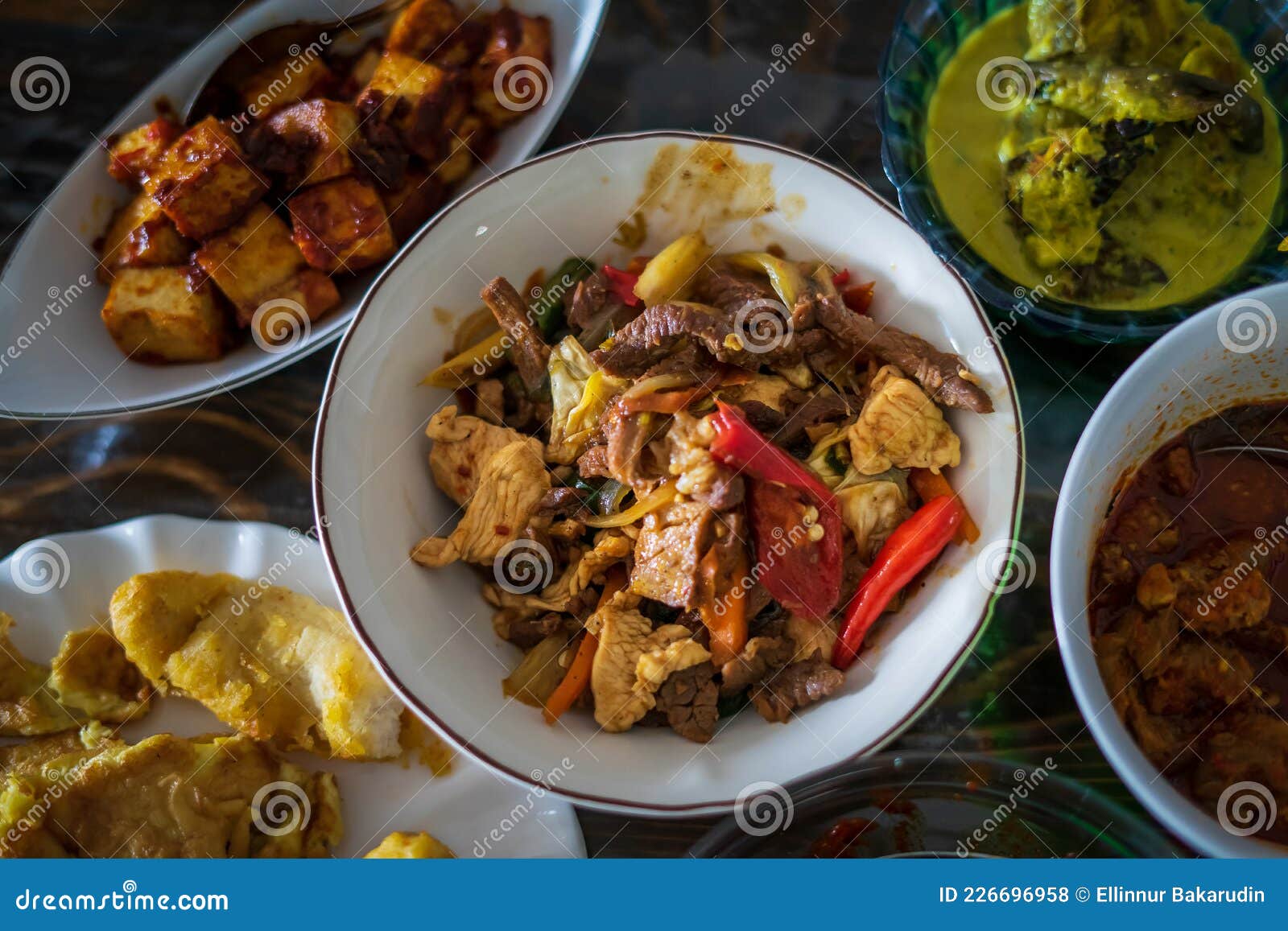Assorted Malay Dishes Served on the Table. Staple Menu for Lunch and ...