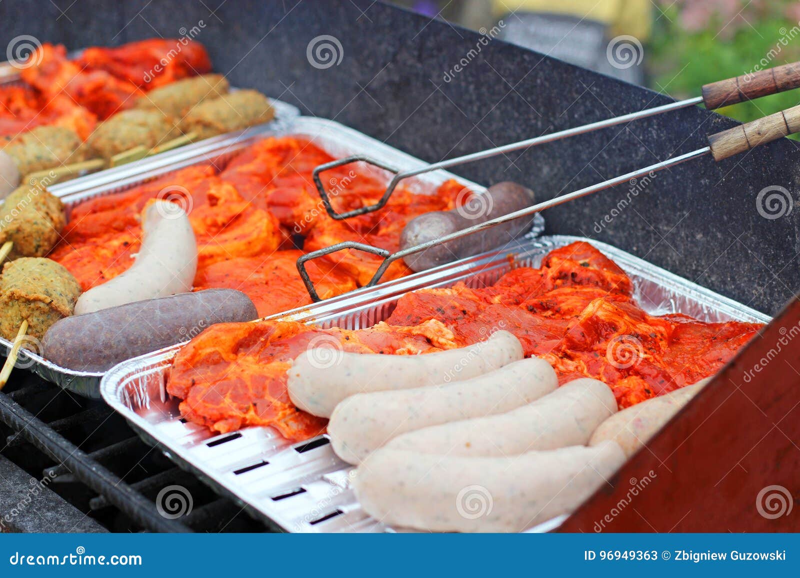 Assorted meat grilling stock image. Image of outdoor - 96949363