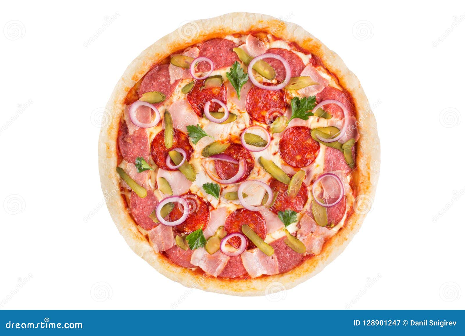 Assorted Meat Pizza on a White Background. View from Above Stock Image ...