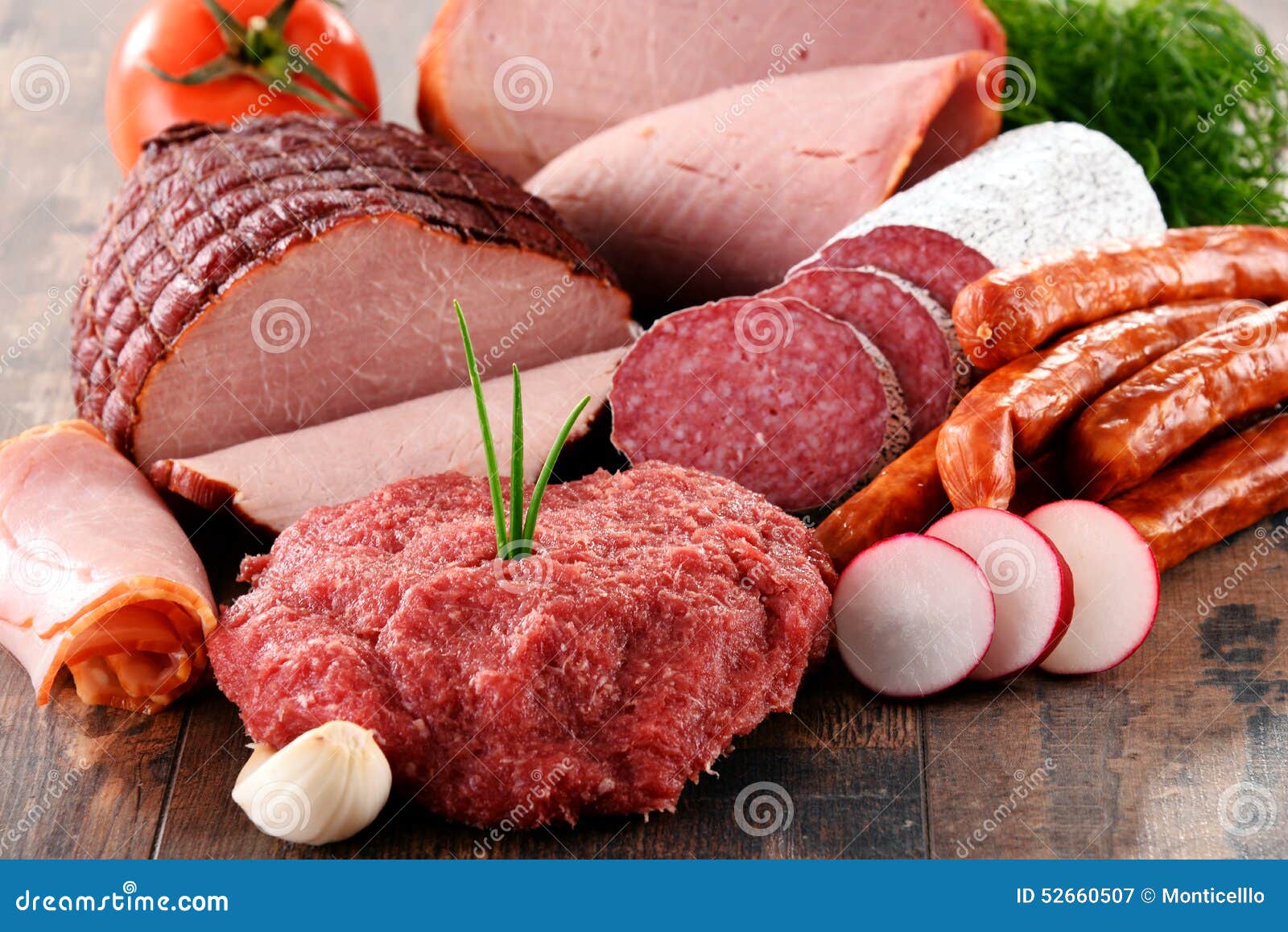 Assorted Meat Products Including Ham and Sausages Stock Image - Image ...