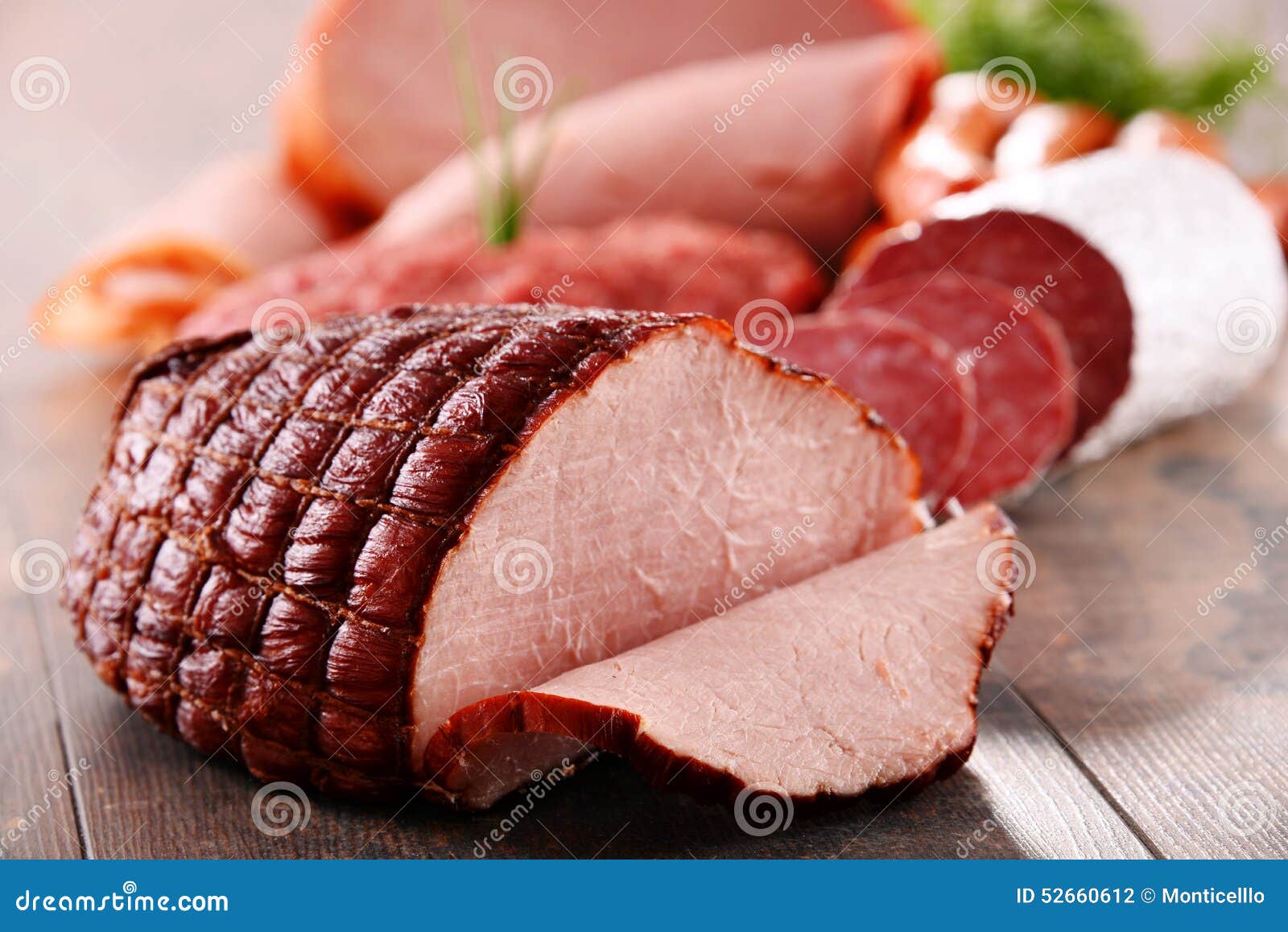 Assorted Meat Products Including Ham and Sausages Stock Photo - Image ...