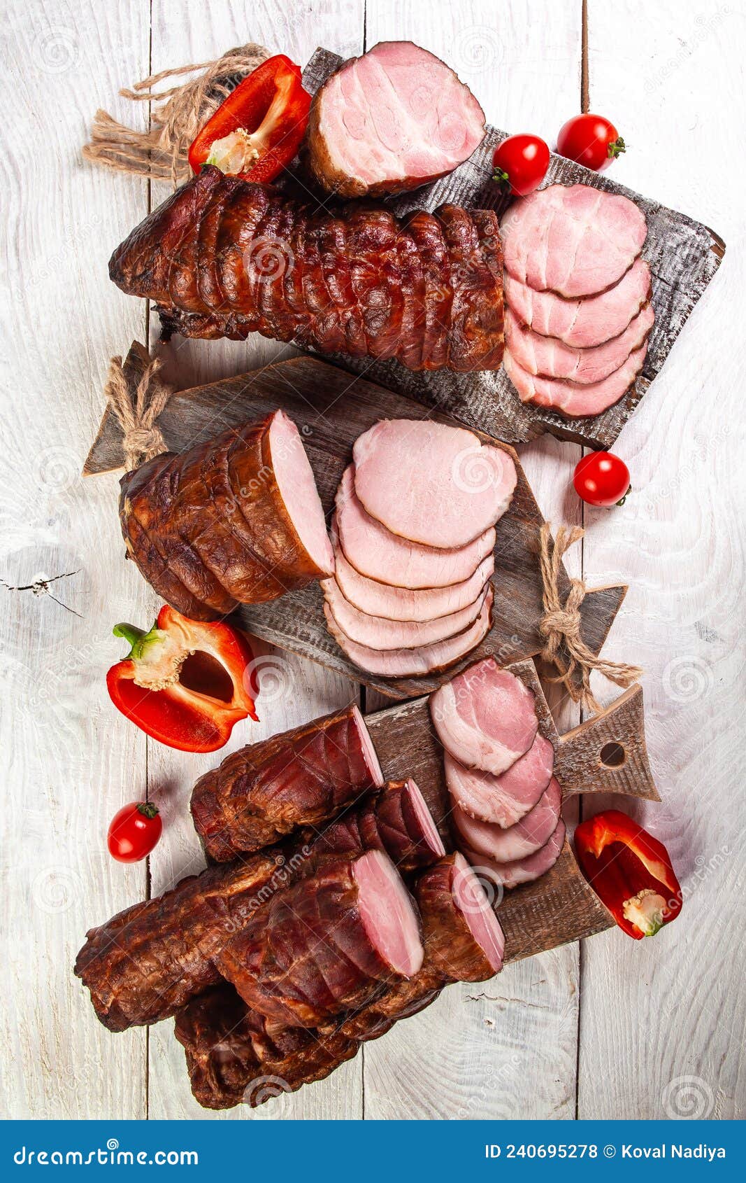 Assorted Meat Products Including Ham and Sausages. Ariety of Processed ...