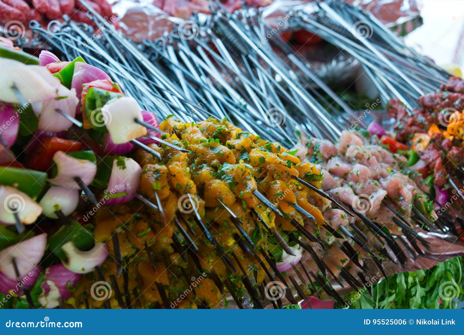 Assorted meat skewers stock photo. Image of streed, arabic - 95525006