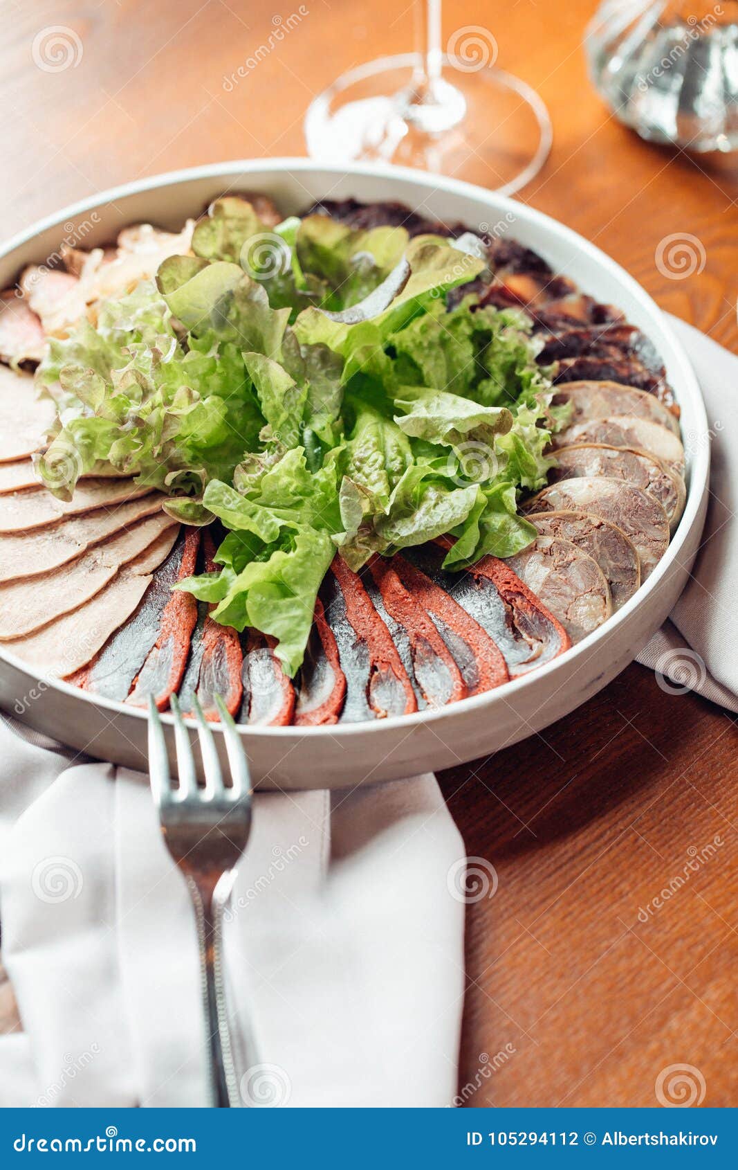 Assorted Meat on White Plate on Wood Background Stock Photo - Image of ...